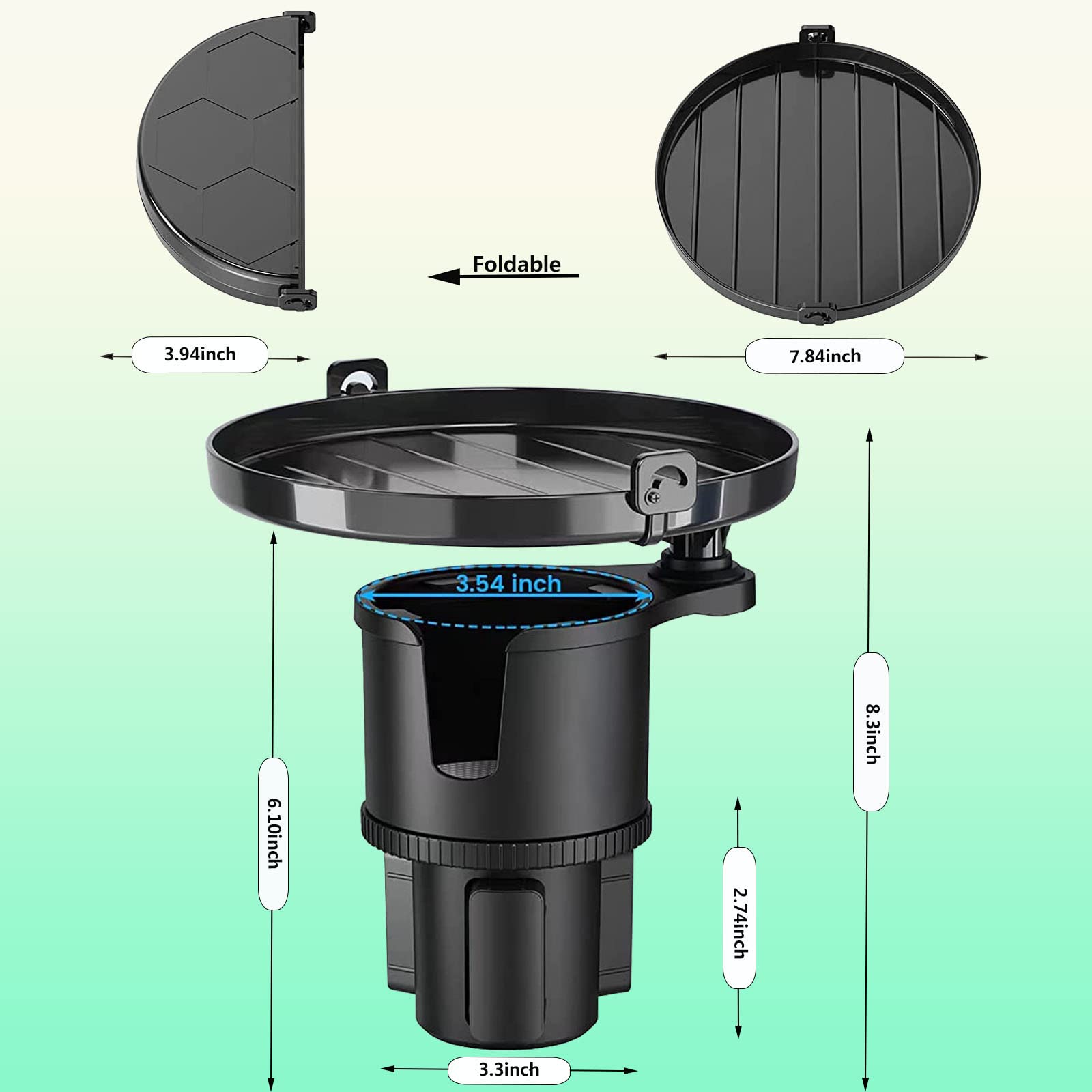 Cup-Holder Tray Drink-Holder Expander for Car - Enjoy Your Meal - Cup Holder Extender with Solid Base for Car - 7.8 inch Car Round Food Detachable Eating Tray Table and Holder for Yeti, standly, etc