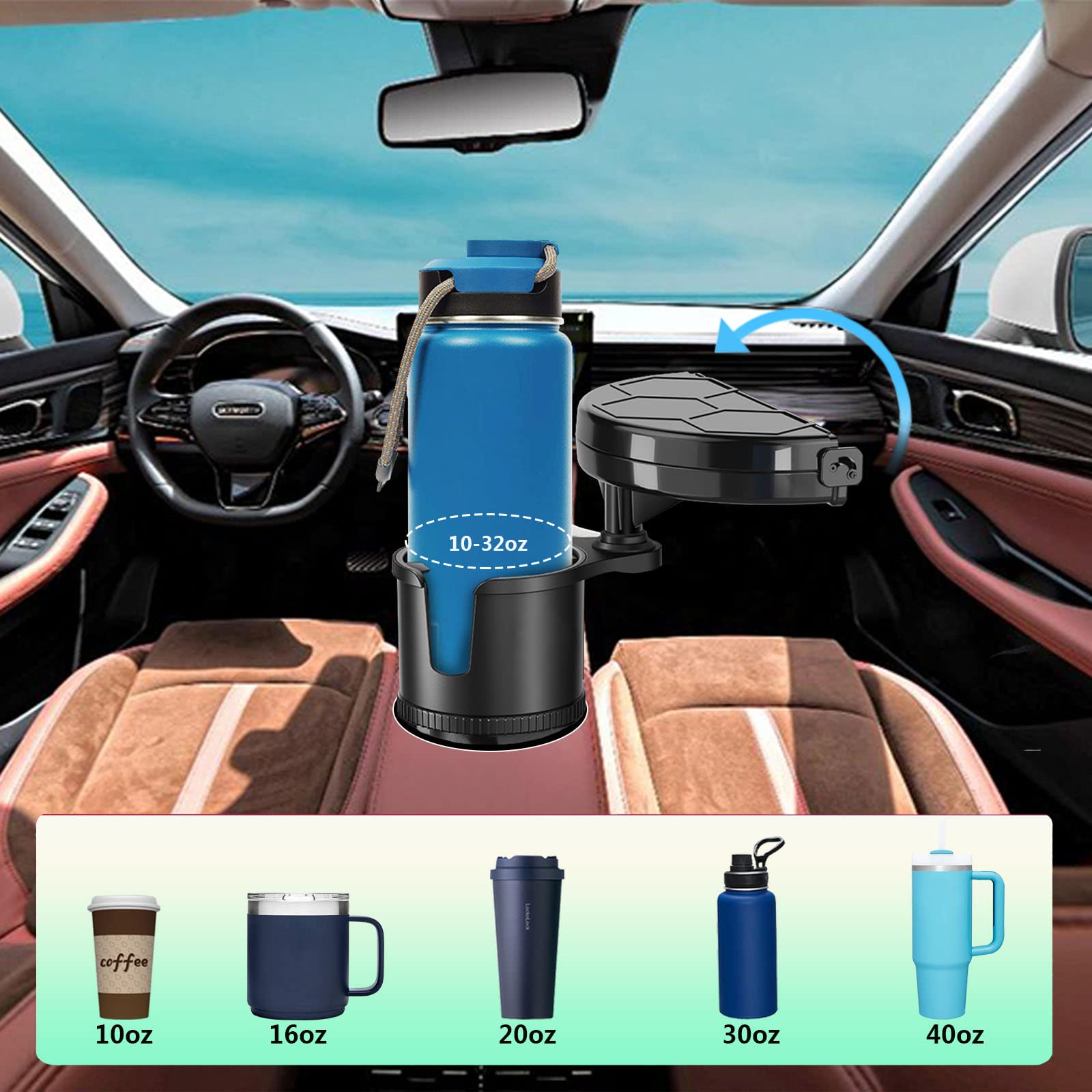 Cup-Holder Tray Drink-Holder Expander for Car - Enjoy Your Meal - Cup Holder Extender with Solid Base for Car - 7.8 inch Car Round Food Detachable Eating Tray Table and Holder for Yeti, standly, etc