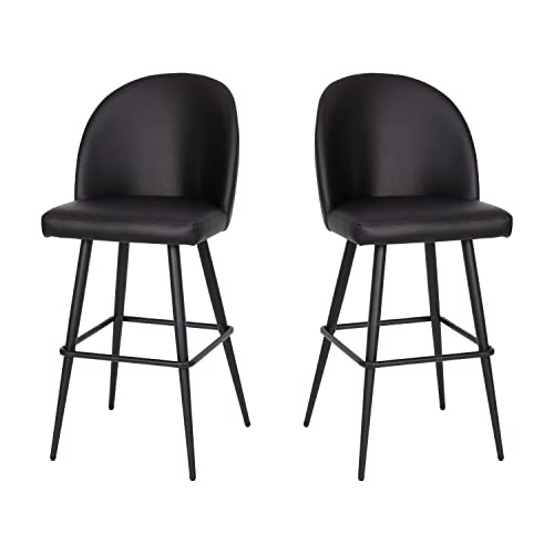 Flash Furniture Lyla Commercial Grade Modern Armless Barstools - Black LeatherSoft Upholstery - 30" Barstool - Contoured Backrest - Steel Frame & Footrest - Set of 2