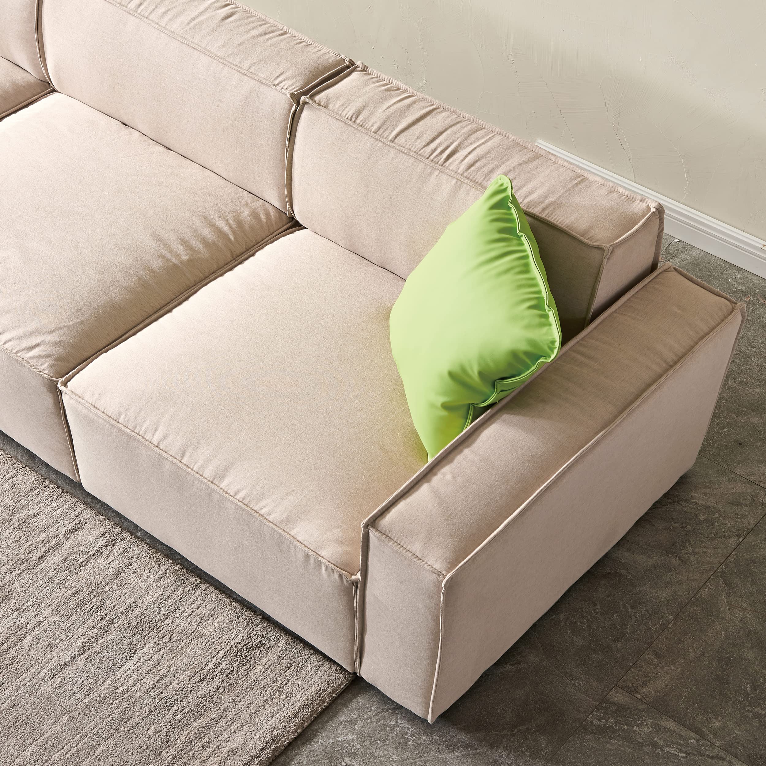 Myshle Faux Leather Fabric Reversible 4 Seater Sectional Couch with Storage, Modular Sofa L Shape with Convertible Ottoman Chaise, Beige