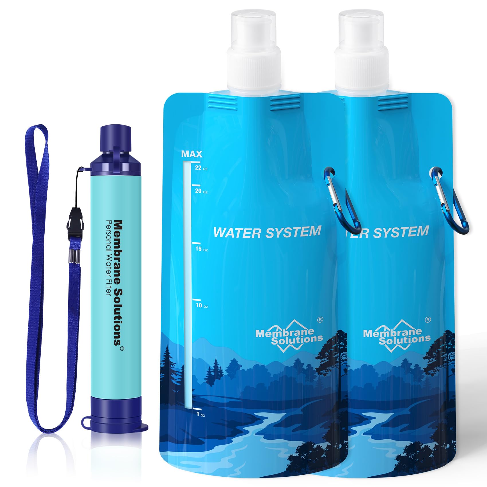 Membrane Solutions Portable Water Purification Unit - 5-Stage Filtration, 0.1 Micron Pore Size, 99.99999% E. Coli Reduction, 3 Ounce Weight, Ideal for Travel, Camping, Hiking