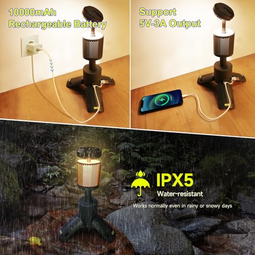 Camping Lantern Rechargeable - Multifunction LED Lantern Battery Powered 10000mAh- Portable Camping Lamp and Flashlight - Telescoping Camp Lights for Hiking,Camping,Emergency Lighting Black