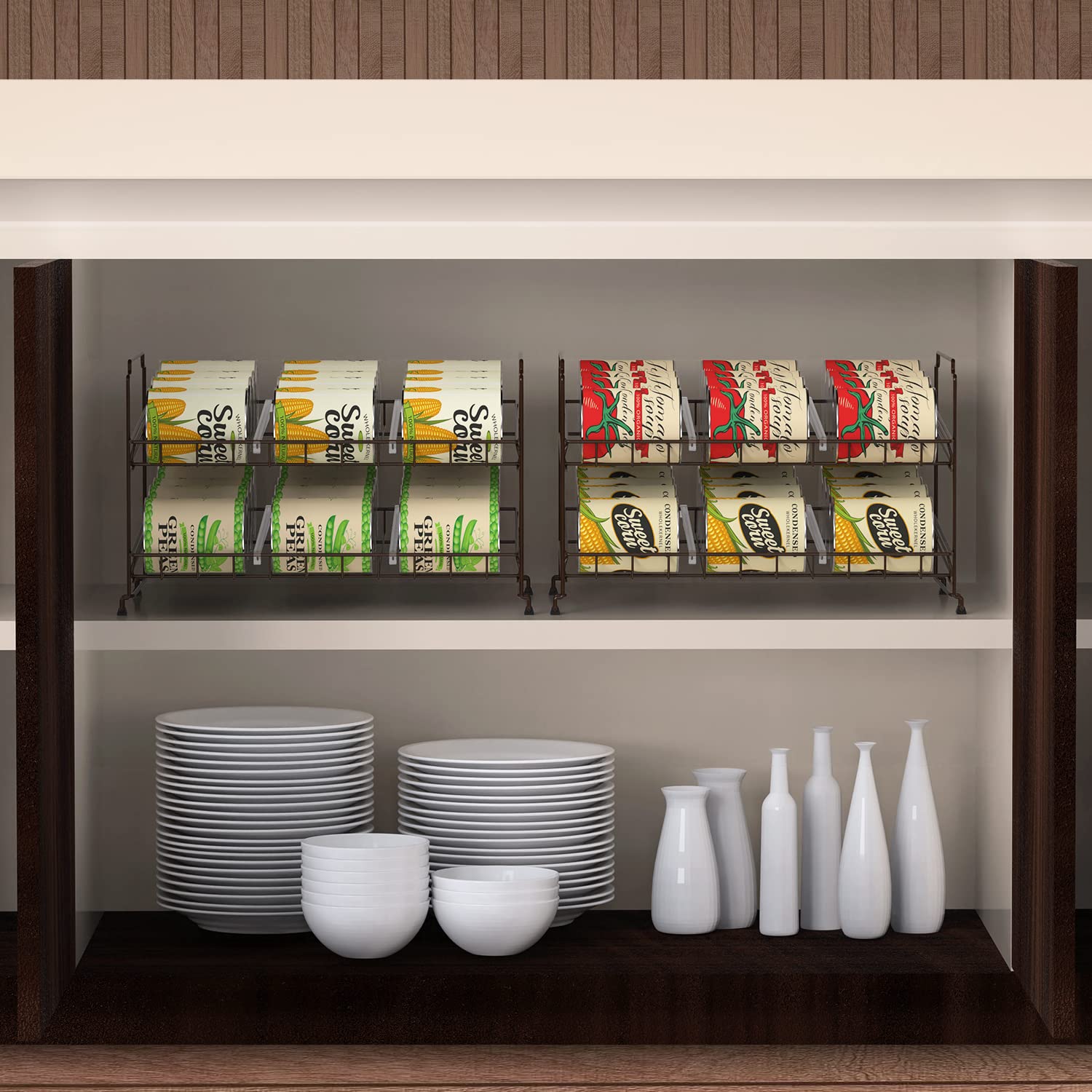Minicloss 4-Tier Can Rack Organizer, Stackable Pantry Organizer Can Storage Dispenser Holds up to 48 Cans for Kitchen Cabinet, Countertop, Bronze