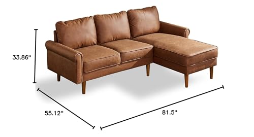 ovios L-Shape Sofa Couch with Chaise for Living Room, 81.5" W (Right Chaise, Brown)