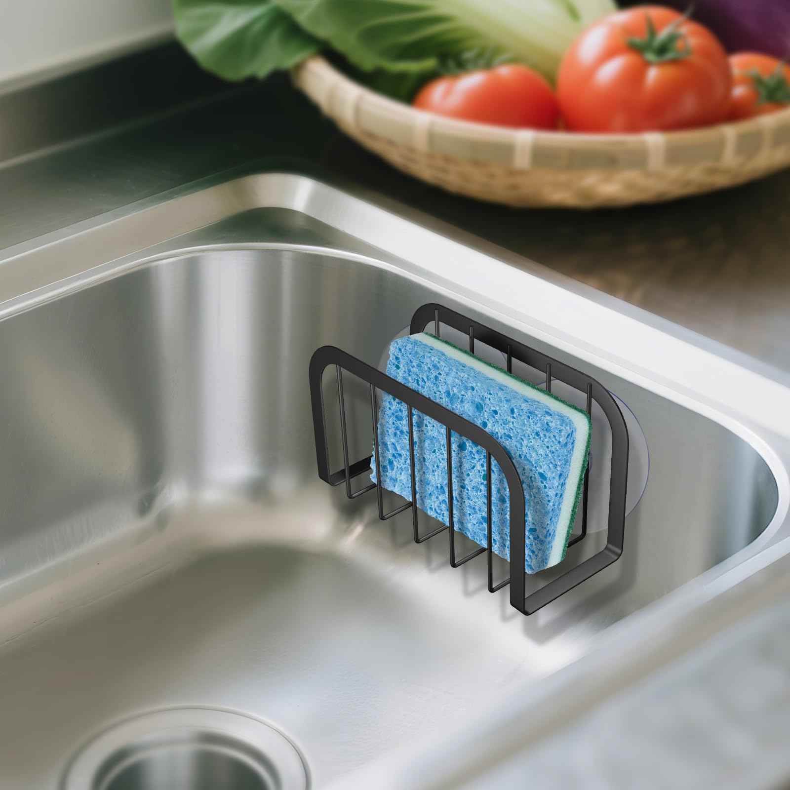 Kitchen Sink Caddy, Sponge Holder for Kitchen Sink,Kitchen Sink Organizer,Kitchen Sponge Holder,Dish Sponger Holder,Dish Soap Holder(Black)