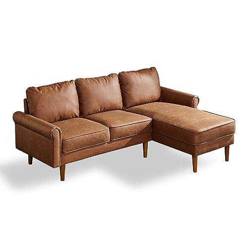 ovios L-Shape Sofa Couch with Chaise for Living Room, 81.5" W (Right Chaise, Brown)