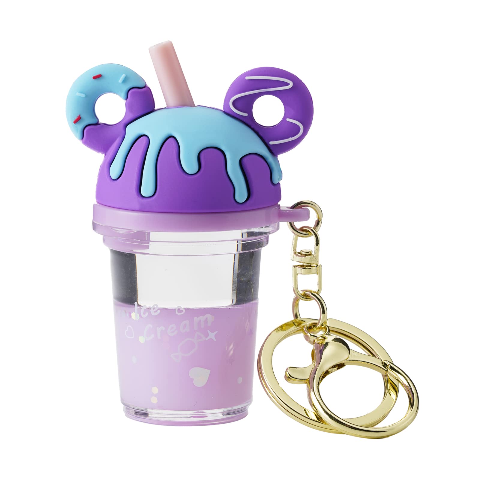 YOU WIZV Liquid Keychain, Kawaii Cute Boba Tea Water Key Chain for Backpacks, Aesthetic Donut Keychain for Girls, Kids,Women, Daughters, Boys(Purple Keychain)