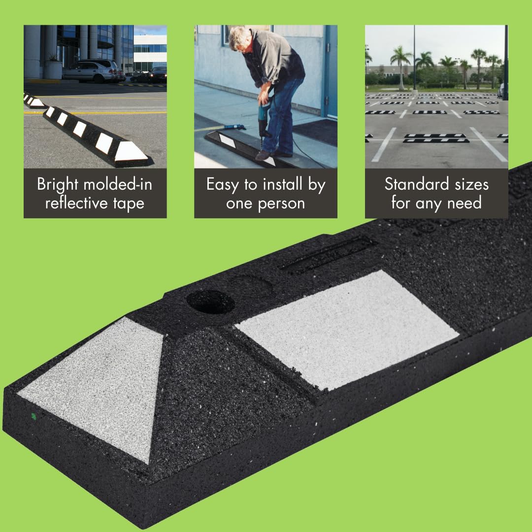 Park-It Recycled Rubber Parking Stop 3'X6"X4" Black/White