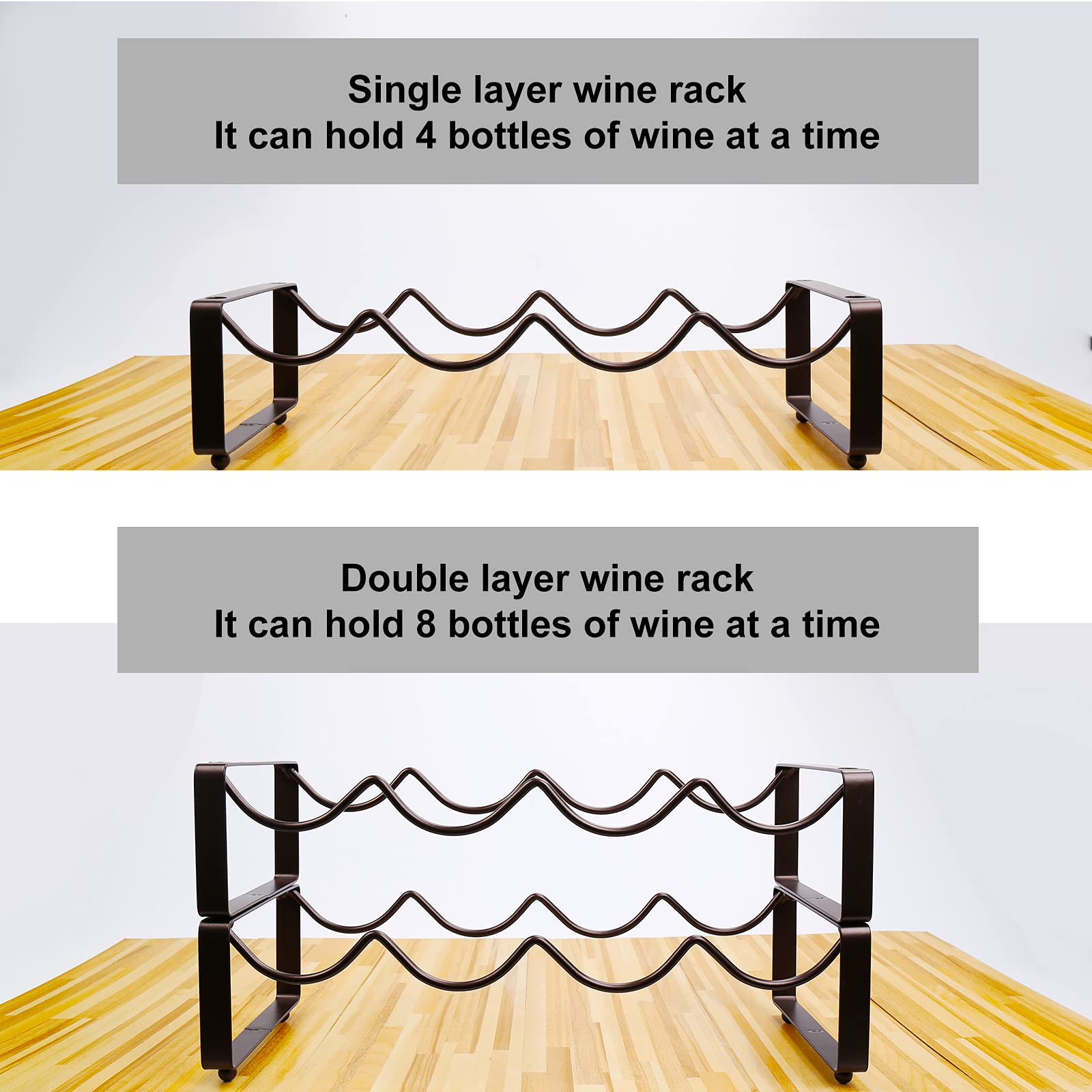 OBloved Metal 2 Tier Countertop Wine Rack, Wine Cabinet Counter Wine Rack Holder and Storage Wine Rack Stackable-Hold 8 Bottles