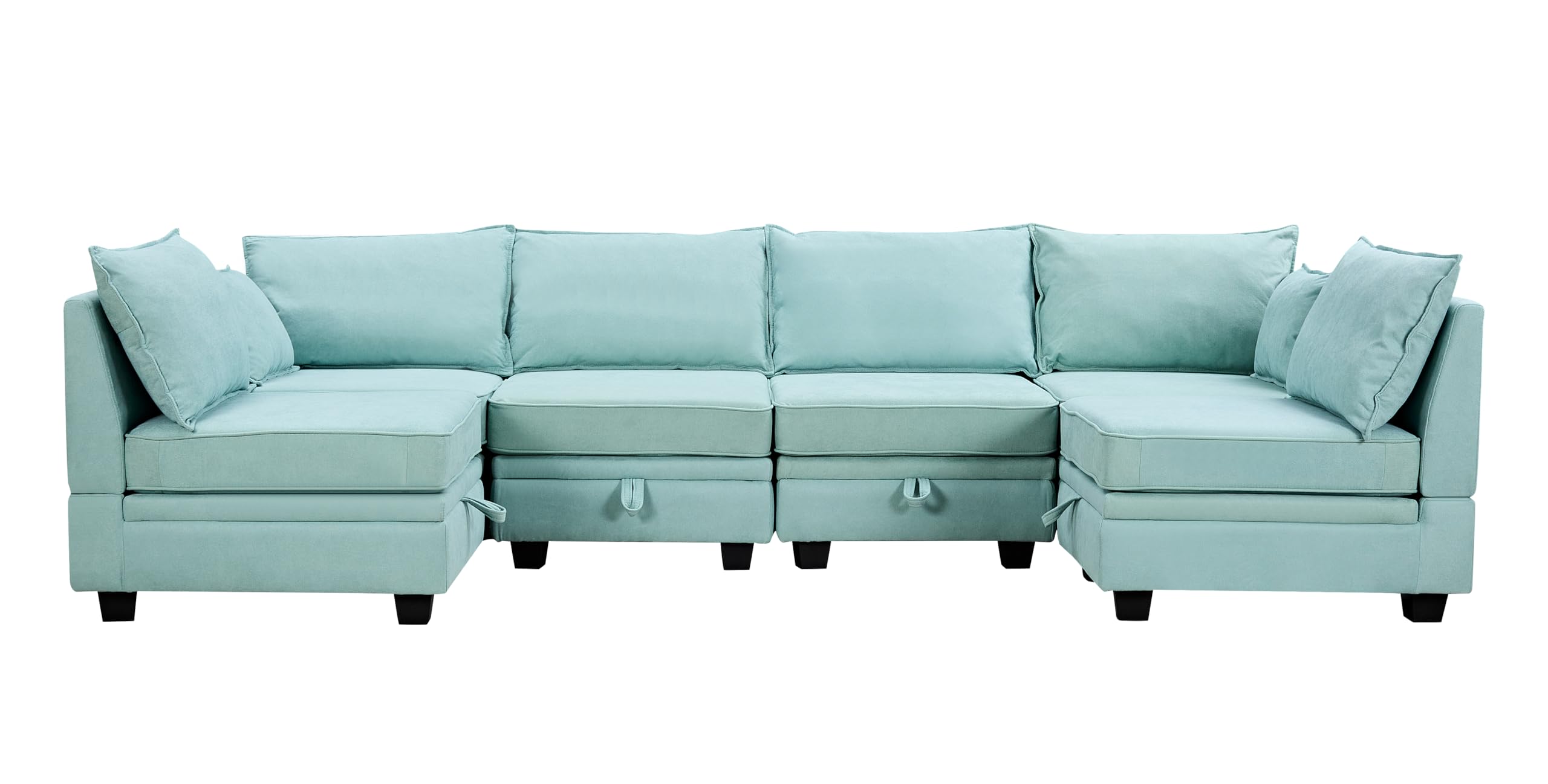 VilroCaz Modern Large U-Shape Modular Sectional Sofa Couch, Polyester Linen Convertible Sofa Bed with Reversible Chaise and 6 Storage Seat for Living Room Apartments Office (Light Green-115a)
