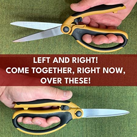 Madam Sew Spring Loaded Scissors, All Purpose Heavy-Duty 9.5” Fabric Scissors Sewing Shears with Precision-Ground Blades, Slide Lock Mechanism and Soft, Anti-Slip TPU Grips for Right or Left Hand