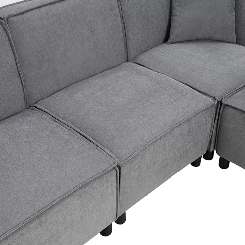 Brabrety 97 * 74" Modern Minimalist Style Sectional Sofa,L-Shaped Couch Set with 2 Free Pillows,5-seat Chenille Fabric Couch with Chaise Lounge for Living Room, Apartment, Office. (Grey#Chenille)