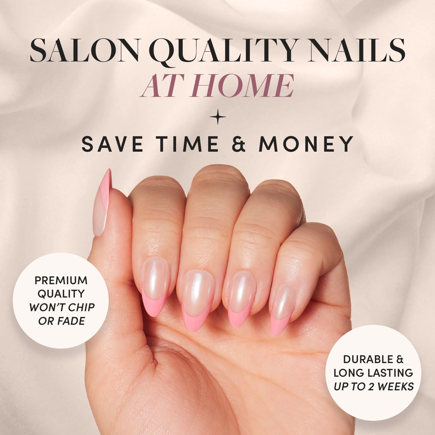 Glamnetic Press On Nails - Bubble Gum Glaze | Short Almond Pink French Tip Nails with a Glaze Finish | 15 Sizes - 30 Nail Kit with Glue