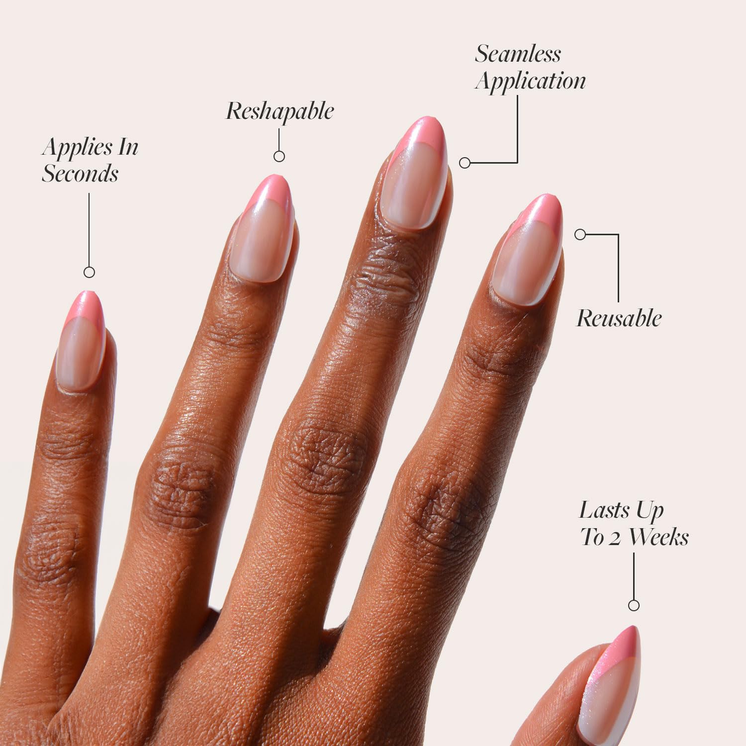 Glamnetic Press On Nails - Bubble Gum Glaze | Short Almond Pink French Tip Nails with a Glaze Finish | 15 Sizes - 30 Nail Kit with Glue