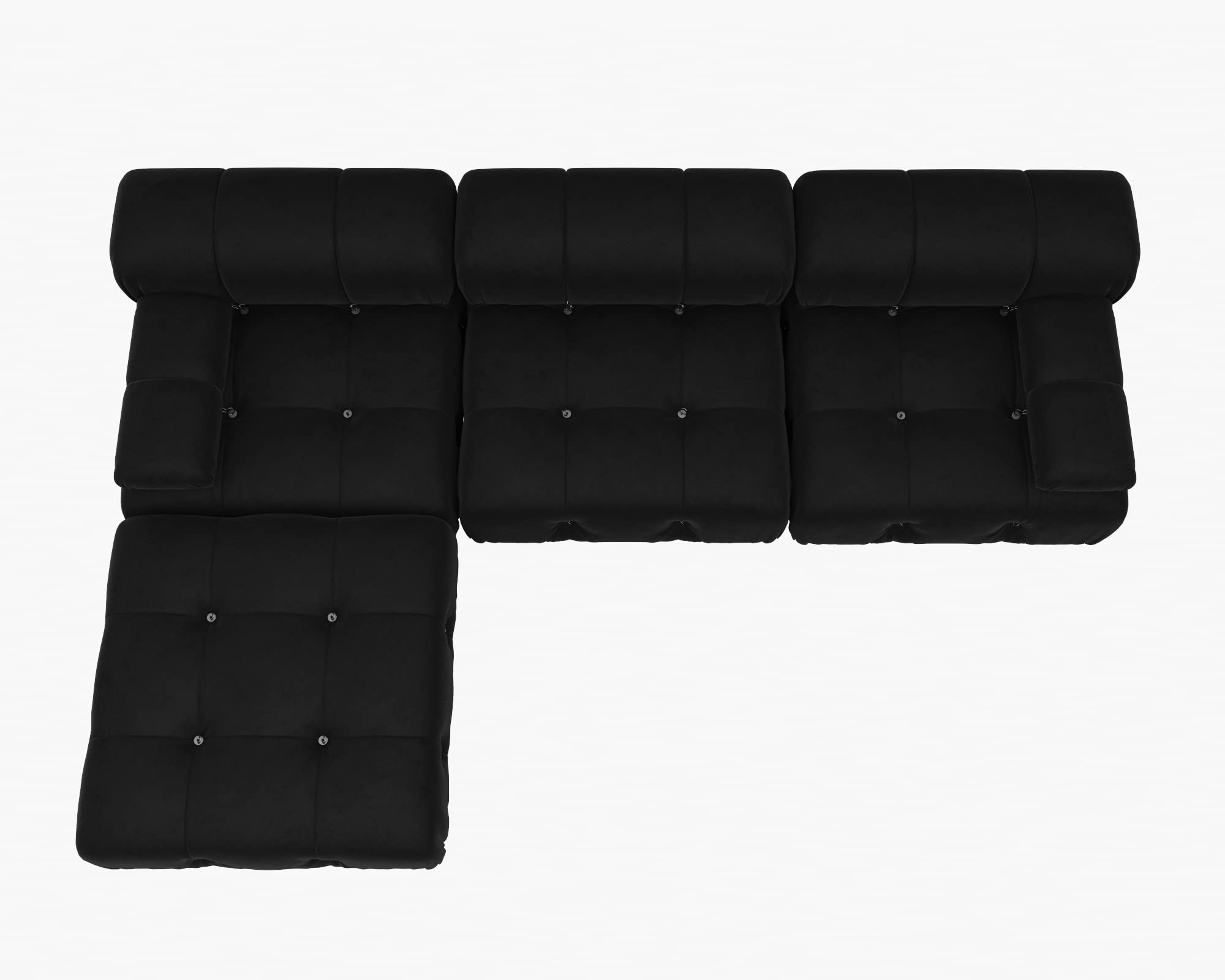 WJShome Modular Sectional Couch with Ottoman, 103.95 inch Convertible Sofa with Reversible Chaise, Velvet L Shaped Minimalist Couch for Living Room, Modern Large Free Combination Sofa, Black