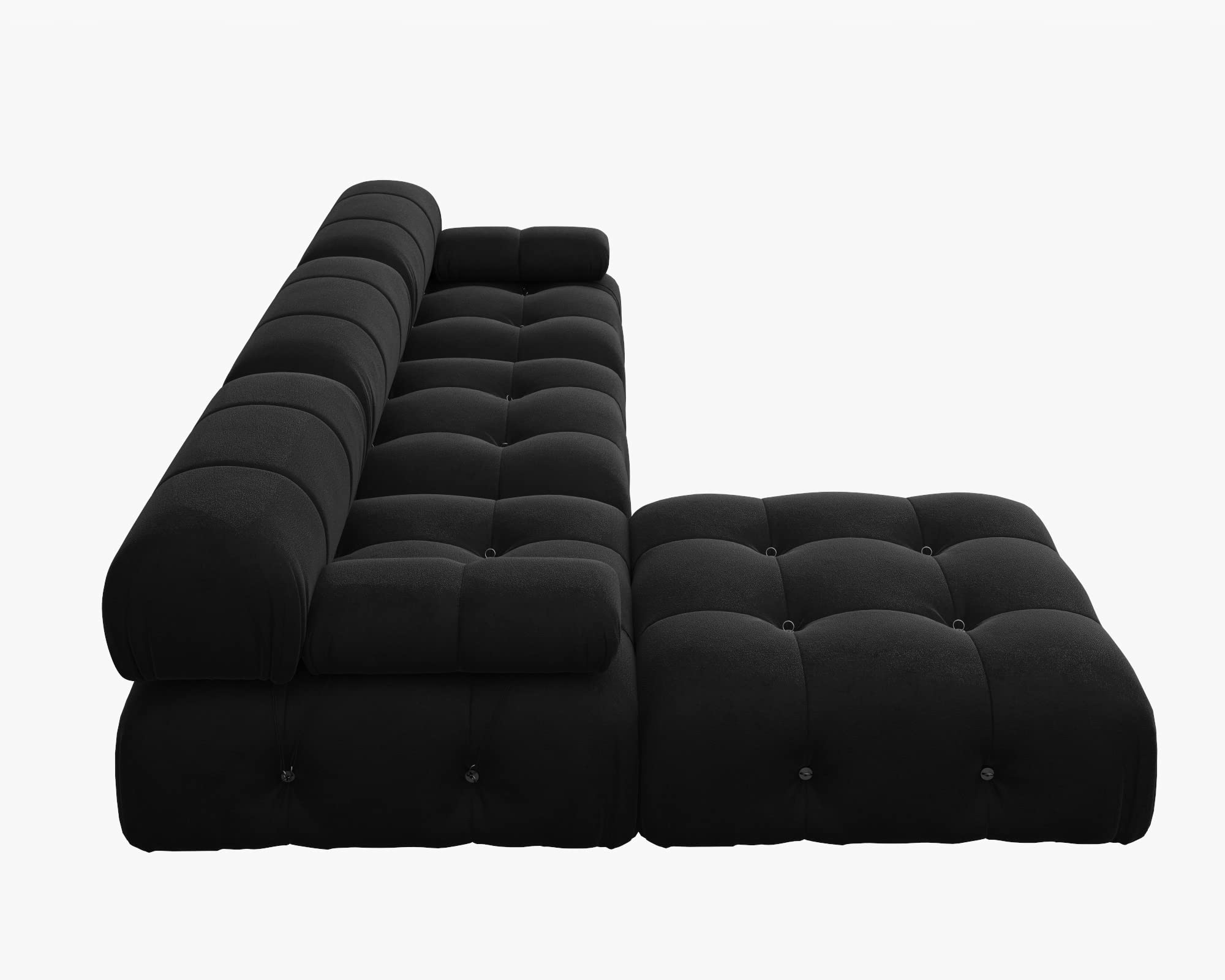WJShome Modular Sectional Couch with Ottoman, 103.95 inch Convertible Sofa with Reversible Chaise, Velvet L Shaped Minimalist Couch for Living Room, Modern Large Free Combination Sofa, Black