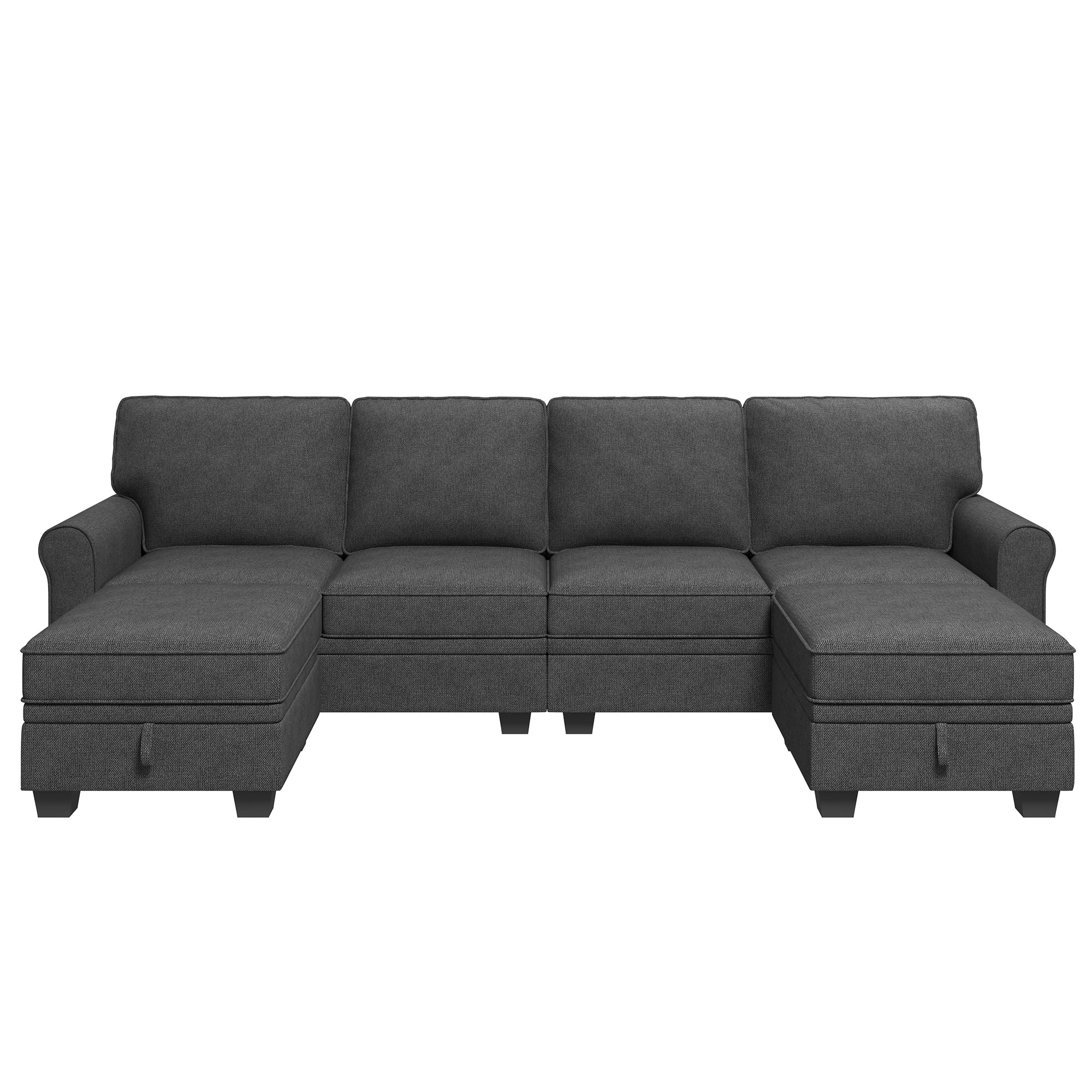 HONBAY U Shaped Sectional Couch with Storage Seat, Reversible Chaise, Convertible for Living Room, Dark Grey