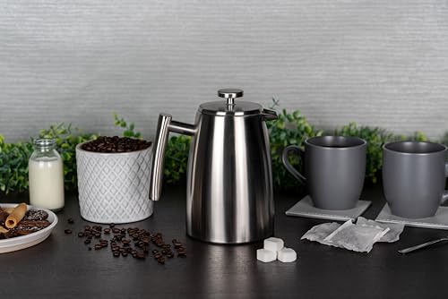 Café Stal HFD-16 Belmont 16 Cup Double Walled Cafetiere Coffee Maker, Mirror Finish, 2 Litre