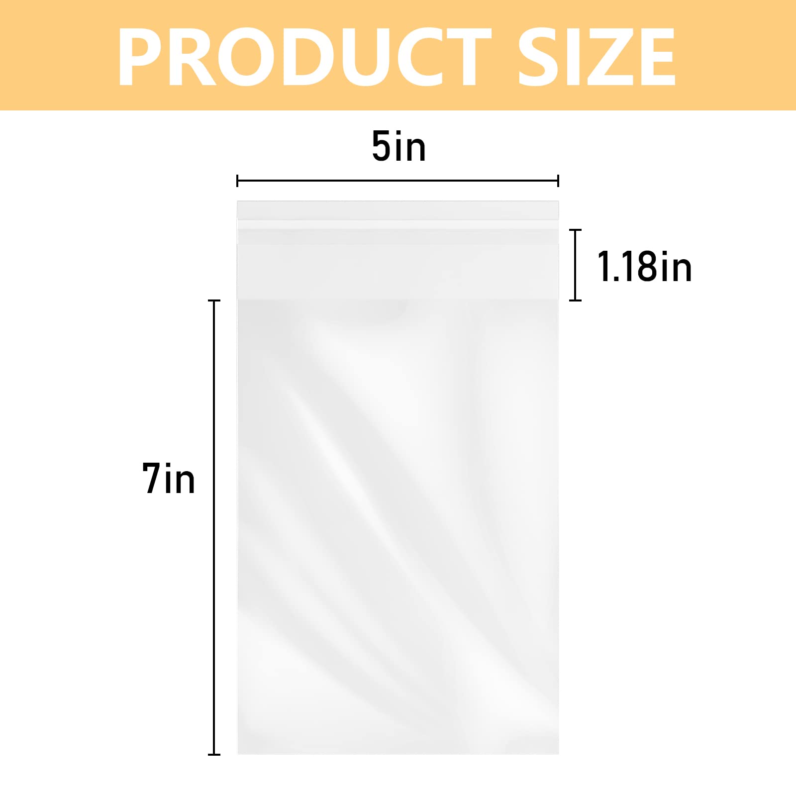 MoloTAR || 200 Pcs 5''x 7'' Clear Resealable Cello/Cellophane Good for Bakery,Adhesive Treat, Candle, Soap, Cookie Poly Bags