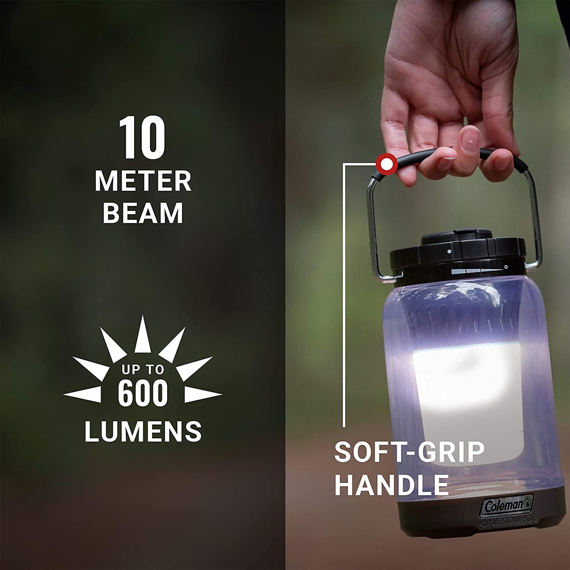 Coleman OneSource 600 Lumens Water Resistant LED Outdoor Camping Lantern w/Rechargeable Battery, USB Port for Devices, & Internal Flashlight (2 Pack)
