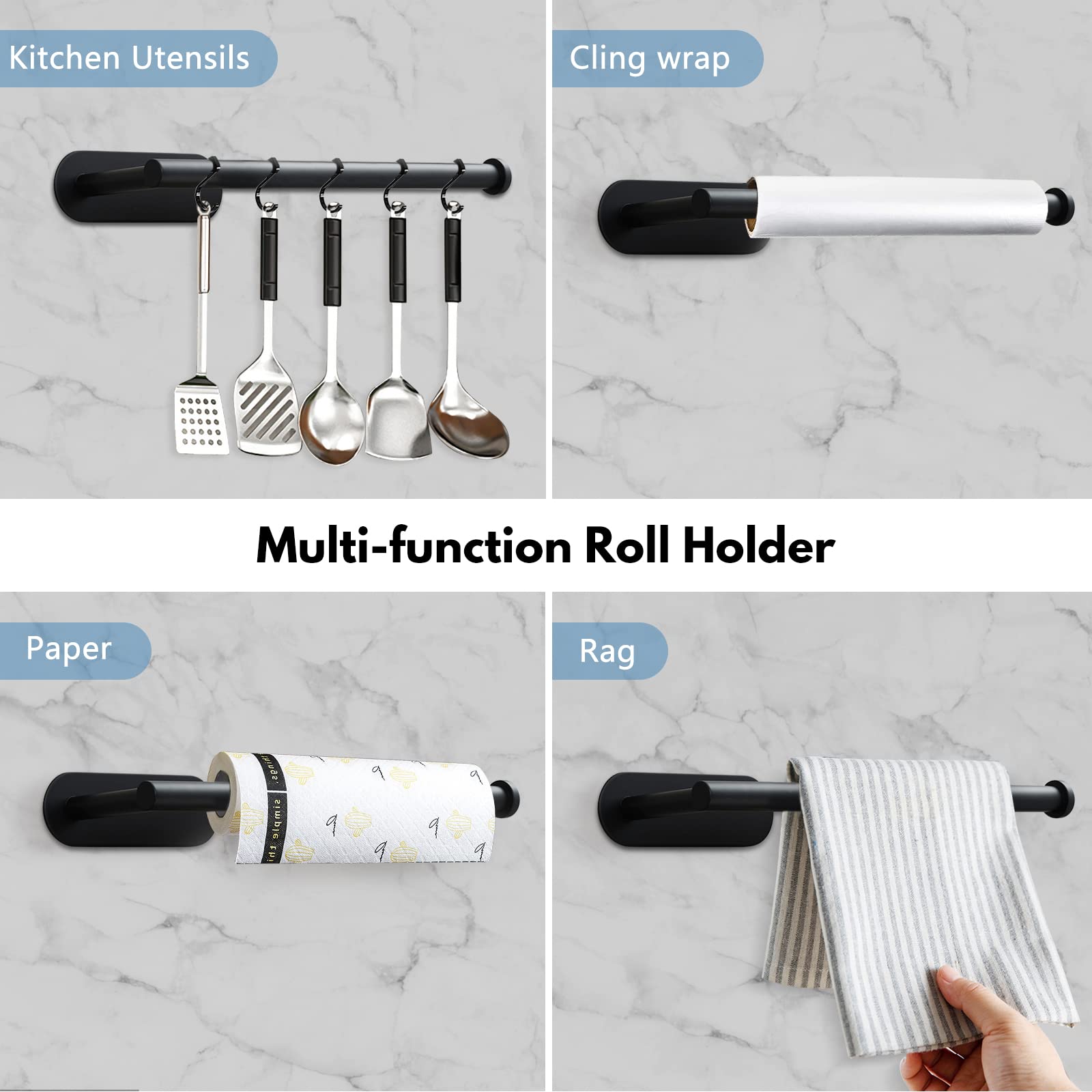 Ablink Paper Towel Holder Under Cabinet, Paper Towel Rack Adhesive and Wall Mounted, Paper Towel Mount 13 Inches 304 Stainless Steel for Kitchen and Bathroom