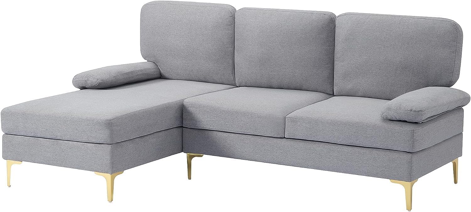 ATY 80" L Shape Sectional Sofa with Chaise, Modern 3-Seater Corner Couch for Small Space, Easy Assemble, Light Gray