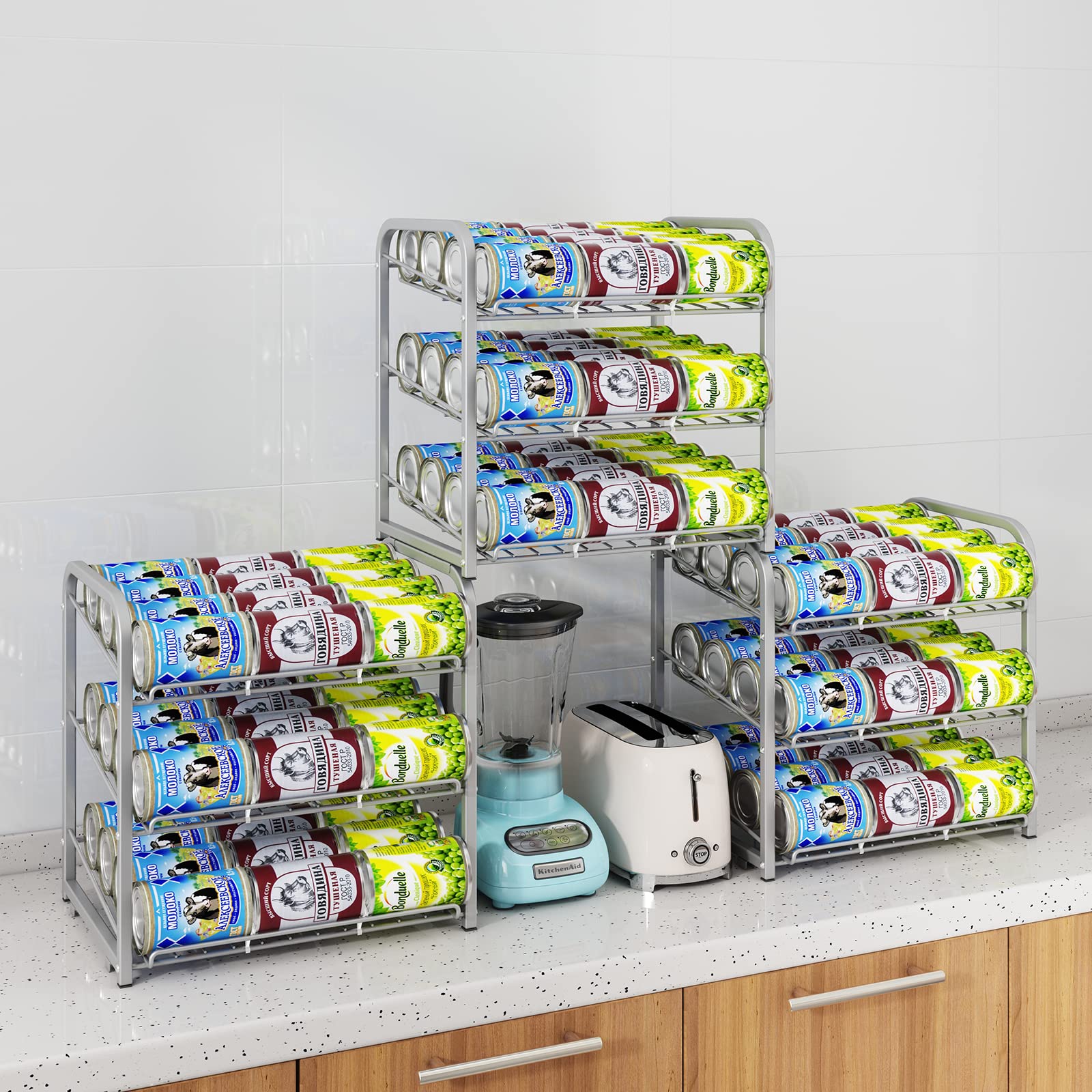LEGUANG 3-Tier Stackable Can Rack Organizer, Can Storage Dispenser Holds up to 36 Cans for Kitchen Cabinet or Pantry, Silver