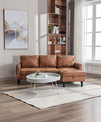 YUNLife&Home Sectional L-Shaped Sofa with Chaise,Reversible Couch Sleeper w/Pull Out Bed,Storage Space&Side Pockets,3-Seat Convertible Corner Sofá for Living Room/Apartment/Office