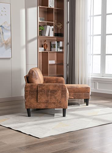 YUNLife&Home Sectional L-Shaped Sofa with Chaise,Reversible Couch Sleeper w/Pull Out Bed,Storage Space&Side Pockets,3-Seat Convertible Corner Sofá for Living Room/Apartment/Office