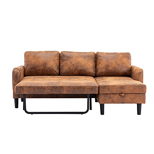 YUNLife&Home Sectional L-Shaped Sofa with Chaise,Reversible Couch Sleeper w/Pull Out Bed,Storage Space&Side Pockets,3-Seat Convertible Corner Sofá for Living Room/Apartment/Office