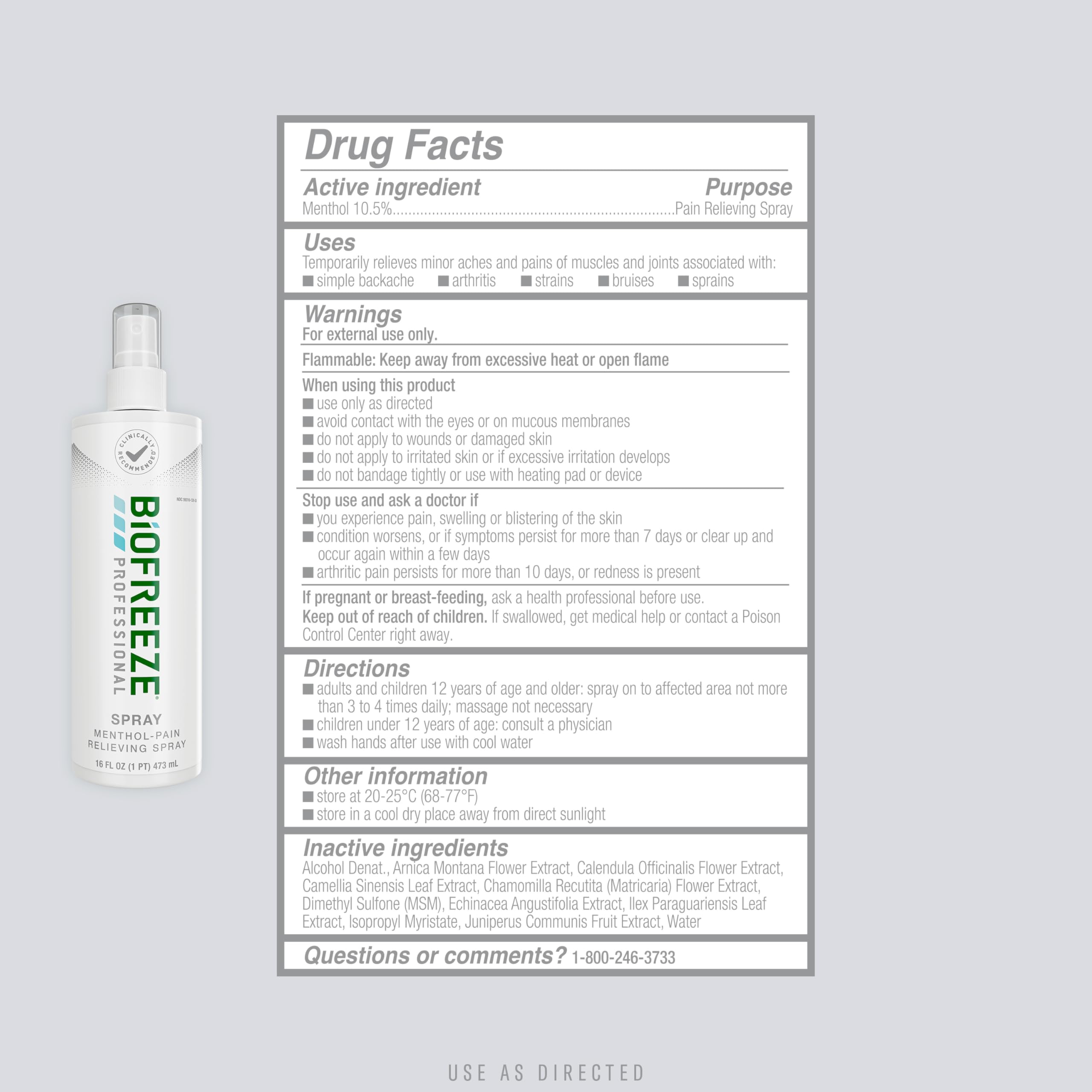 Biofreeze Professional Spray Menthol 16 FL OZ Colorless Pain Relieving Spray For Pain Relief Of Sore Muscles, Arthritis, Backache, And Joint Pain (Packaging May Vary)