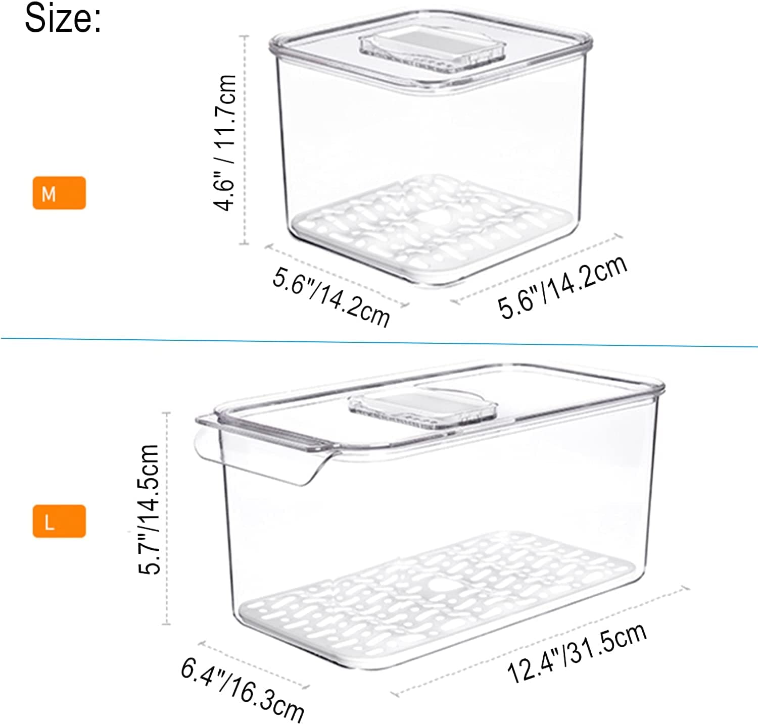 Slideep Food Storage Containers Produce Saver with Lids, Stackable Refrigerator Freezer Organizer Bins with Removable Drain Tray, Fridge Fresh Keeper for Veggie, Berry, Fruits, Vegetables 3 Pack