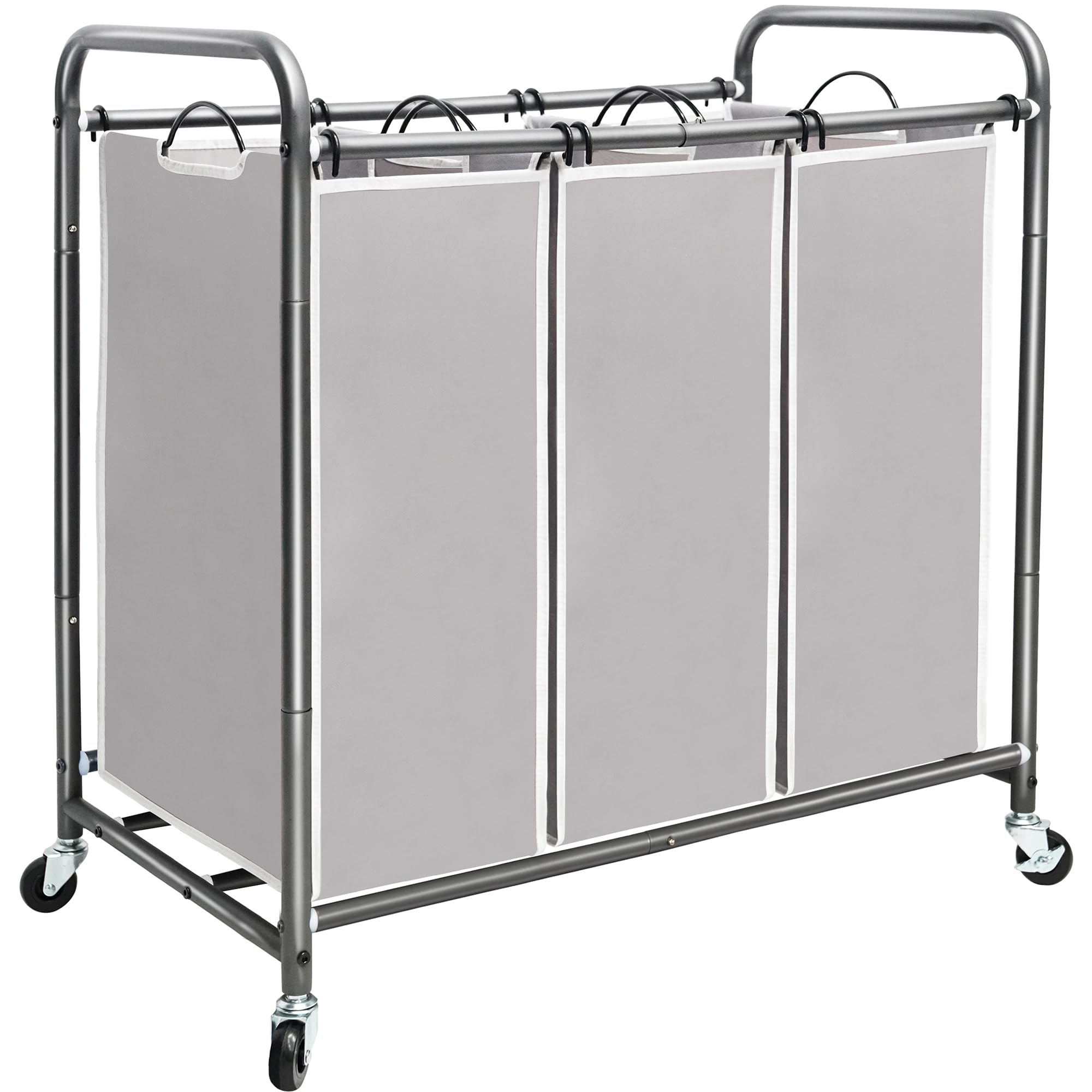 STORAGE MANIAC 3 Section Laundry Sorter, 3 Bag Laundry Hamper Cart with Heavy Duty Rolling Lockable Wheels and Removable Bags, Laundry Organizer Laundry Basket Laundry Clothes Separator Hamper, Gray