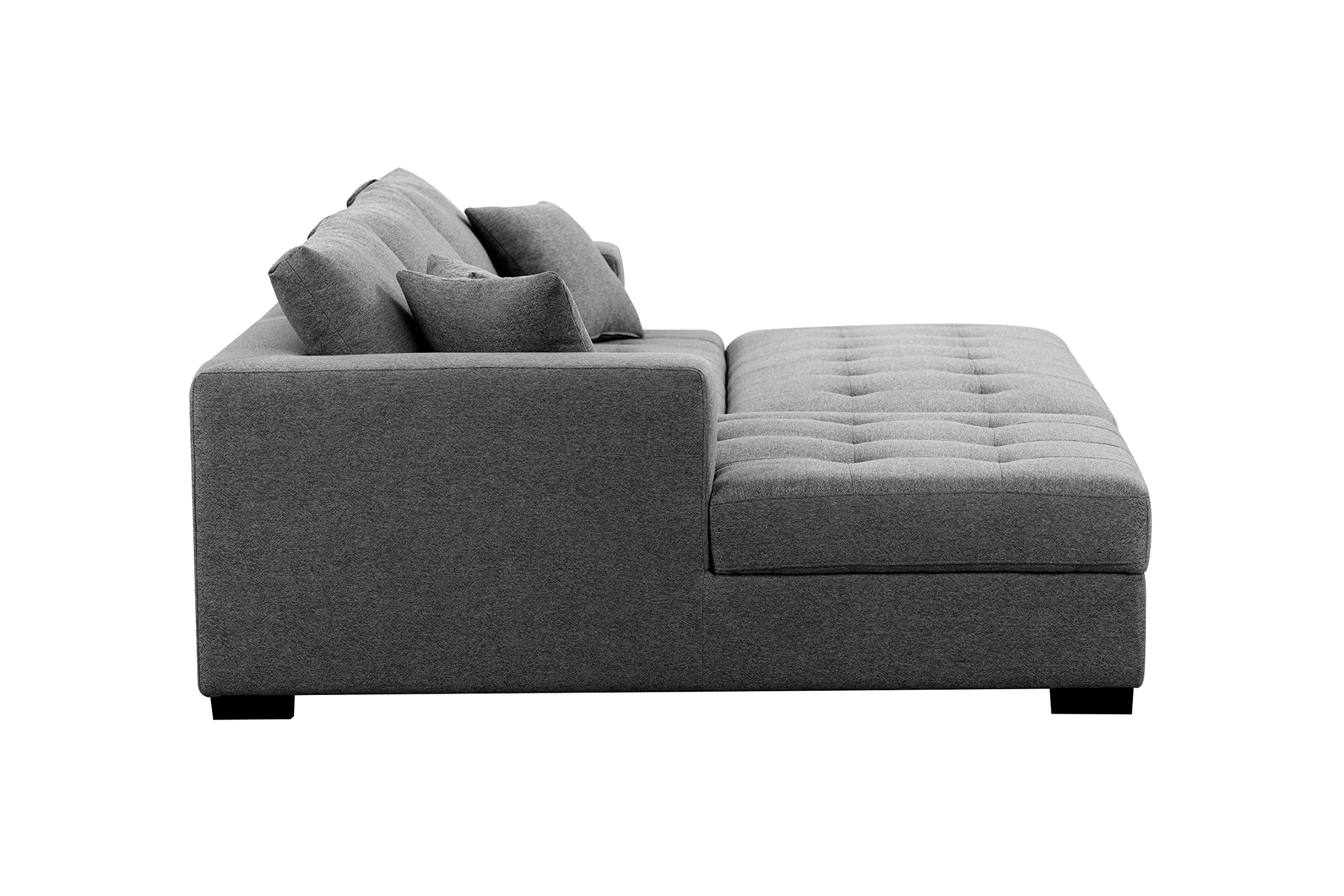 FANYHOME 111'' Tufted Fabric 3-Seat L-Shape Sectional Sofa Couch Set w/Chaise Lounge, Ottoman Coffee Table Bench for Living, Family & Game Rooms (Dark Grey), Light Gre