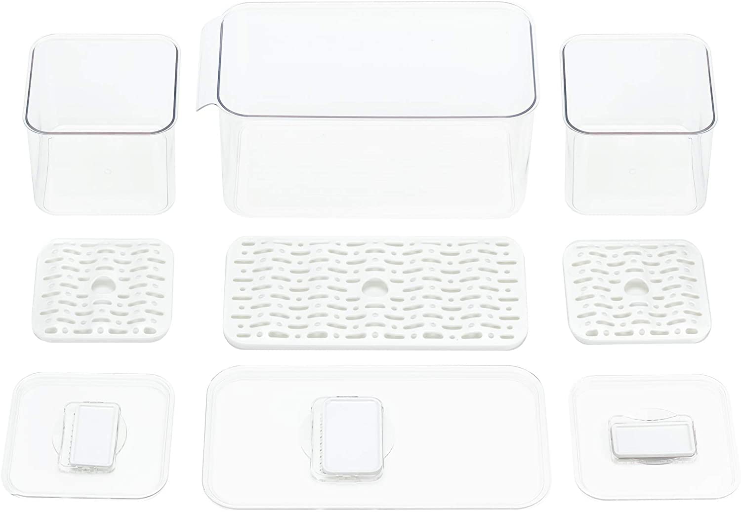 Slideep Food Storage Containers Produce Saver with Lids, Stackable Refrigerator Freezer Organizer Bins with Removable Drain Tray, Fridge Fresh Keeper for Veggie, Berry, Fruits, Vegetables 3 Pack
