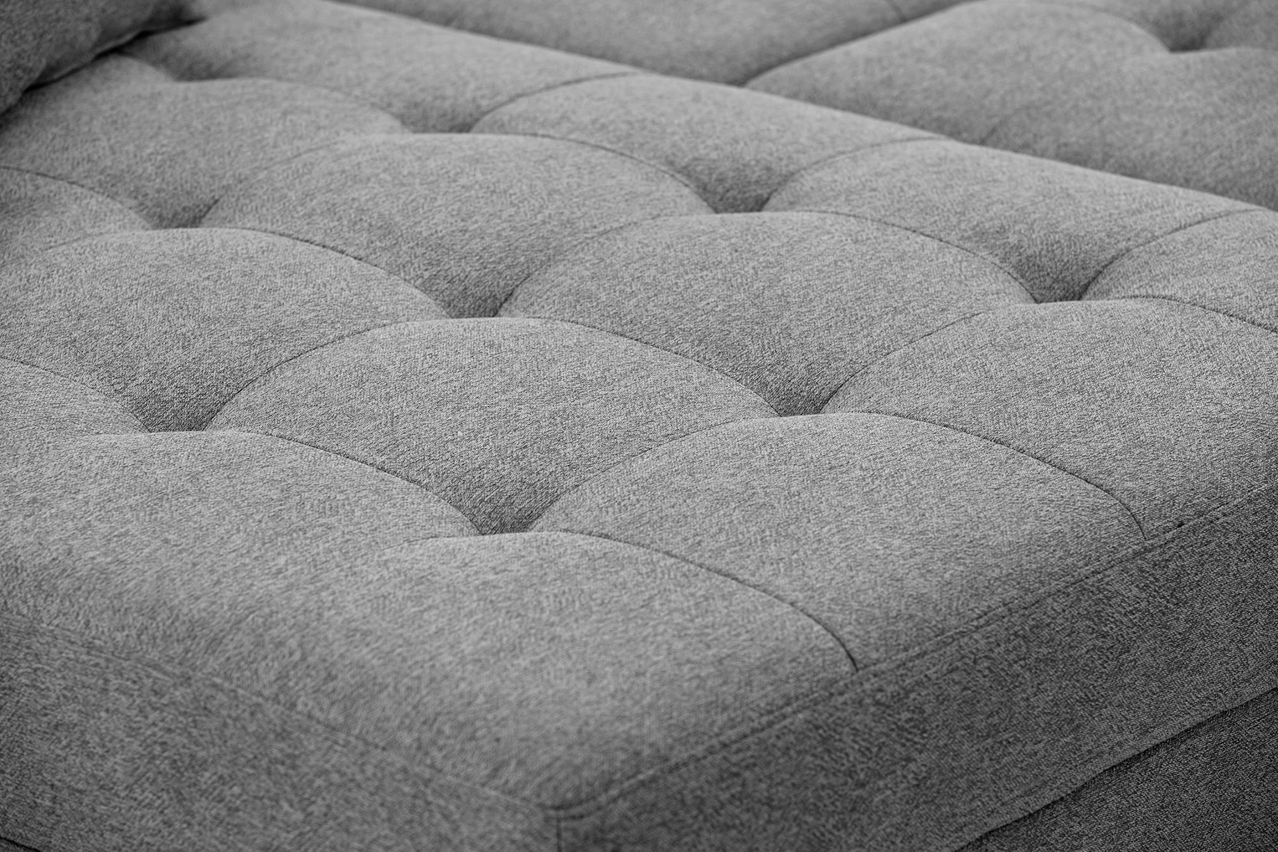 FANYHOME 111'' Tufted Fabric 3-Seat L-Shape Sectional Sofa Couch Set w/Chaise Lounge, Ottoman Coffee Table Bench for Living, Family & Game Rooms (Dark Grey), Light Gre