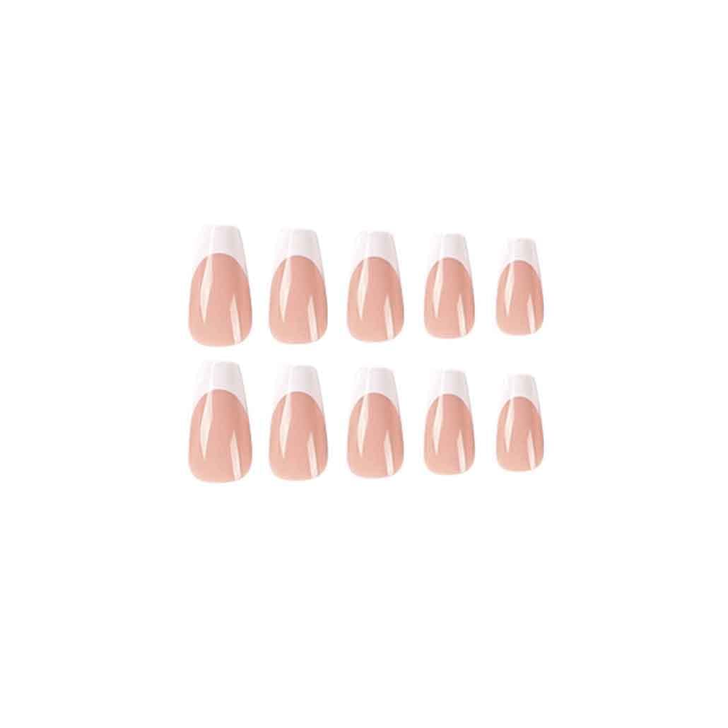 Foccna Nude Fake Nails Long, French Coffin Glossy Press on Nail False Tips Artificial Finger Manicure for Women and Girls 24pcs