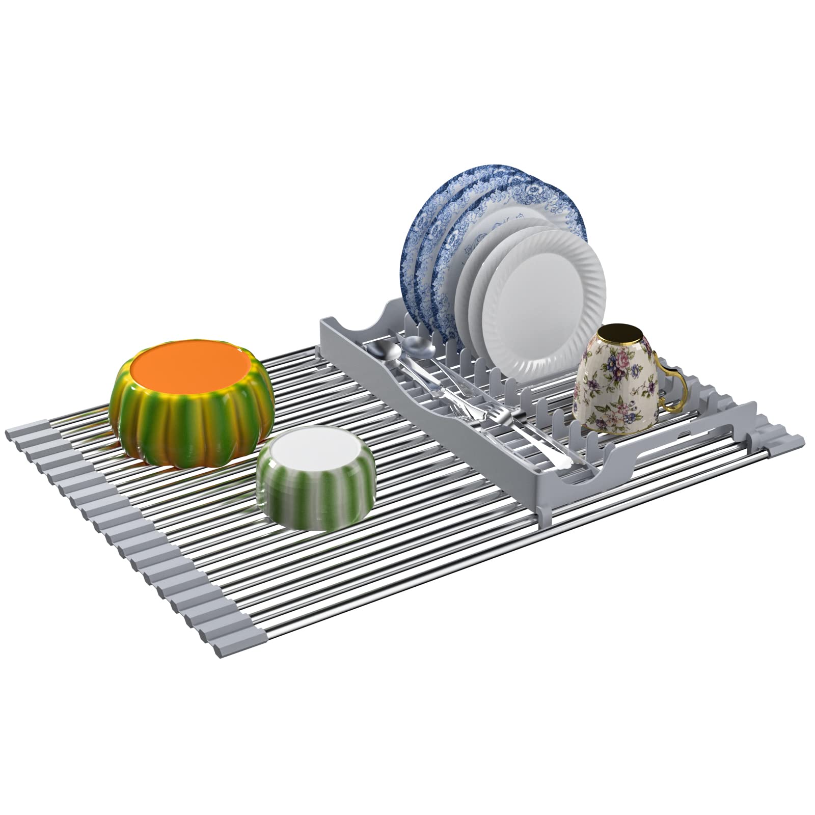 ZYDBB Roll Up Dish Drying Rack (17.1" x 13.1") with Dish Rack Over The Sink, Sink Drying Rack, Drying Rack for Kitchen Counter, 304 Stainless Steel Drying Rack for Kitchen Sink