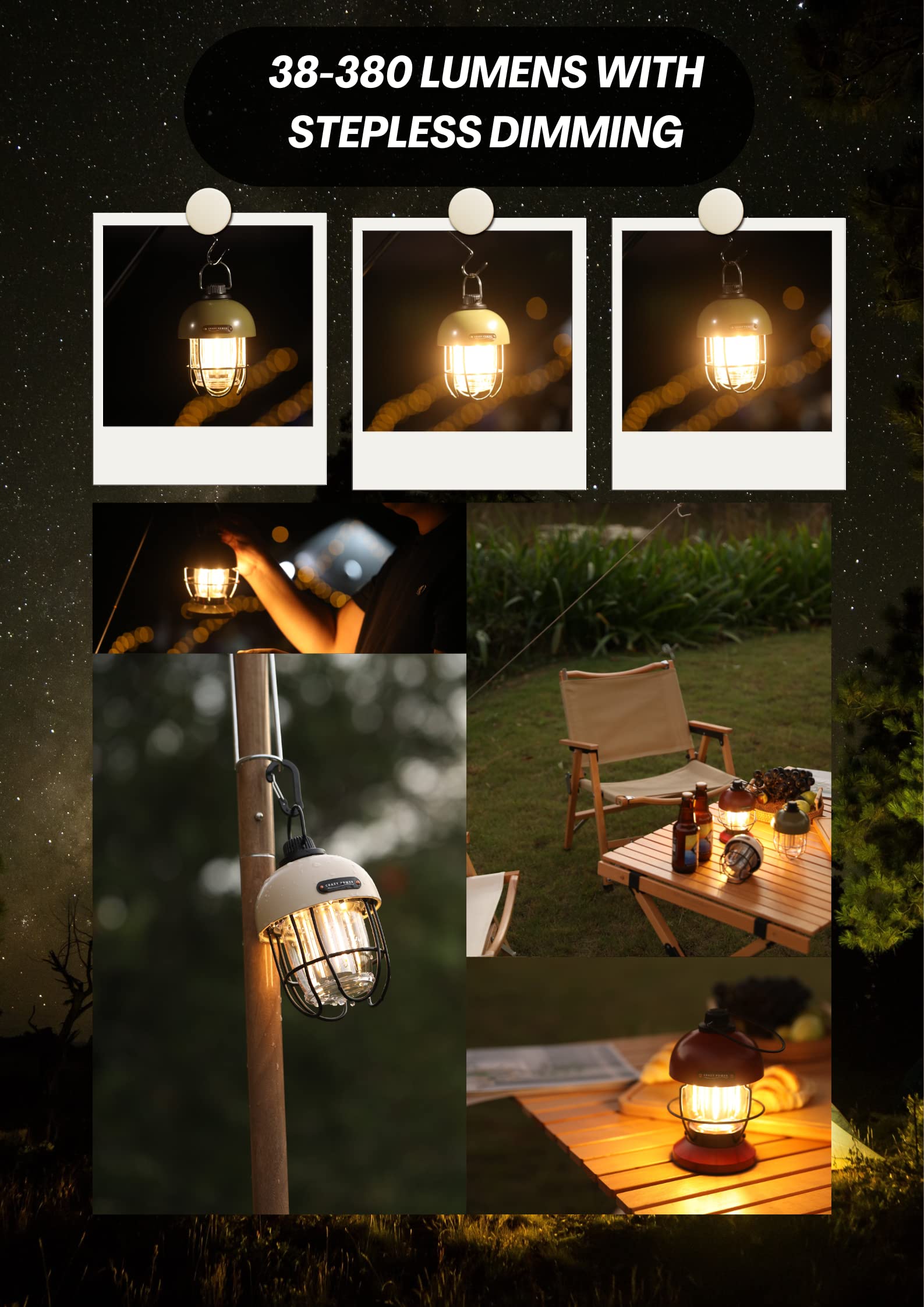 Crazy Power Camping Lantern Rechargeable LED Camping Light Premium Vintage Light 4500 mAh High Capacity Dimmable 3 Light Modes Waterproof for Camping Hiking Fishing Power Outages (CPG100 Apricot)