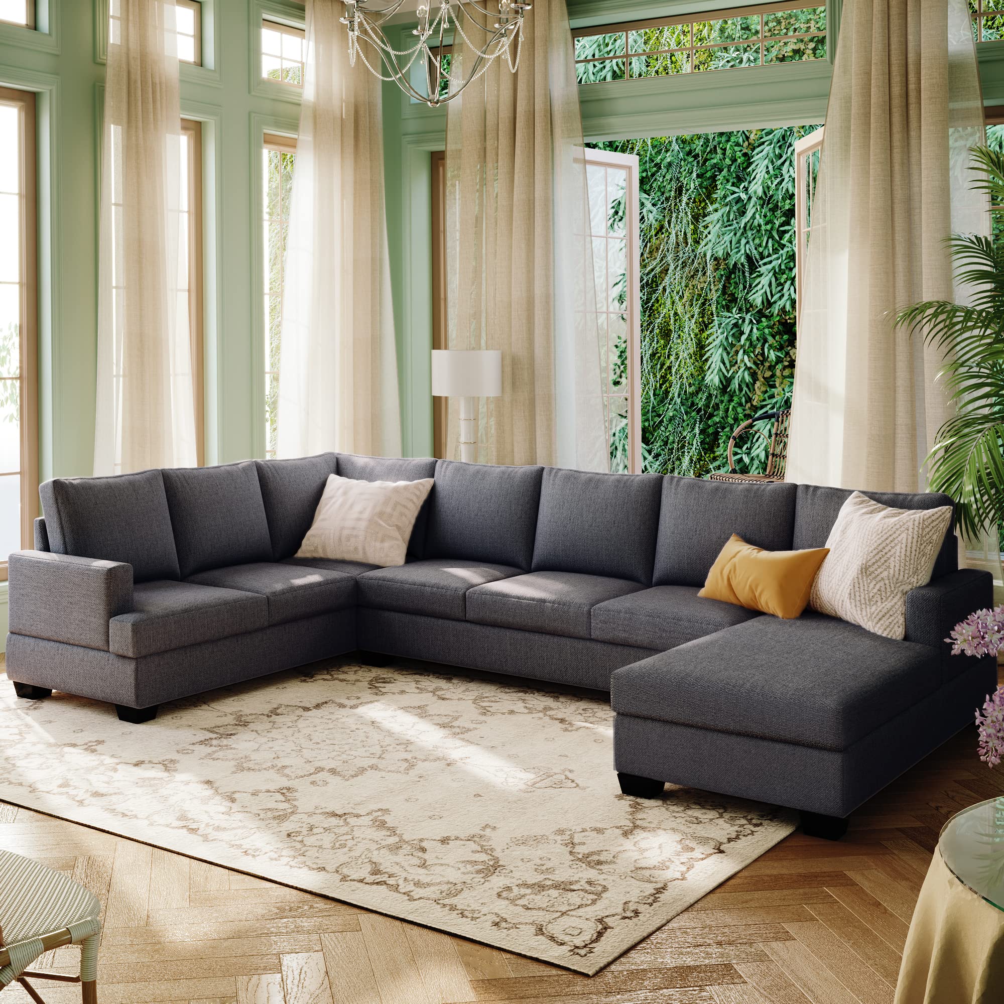 Eafurn U Shaped Sectional Extra Wide Chaise Lounge, Oversized Corner Sturdy Wood Legs and Frame, Deep Seat Soft Upholstered Sofa & Couches for Large Living Room Furniture Sets, Gray