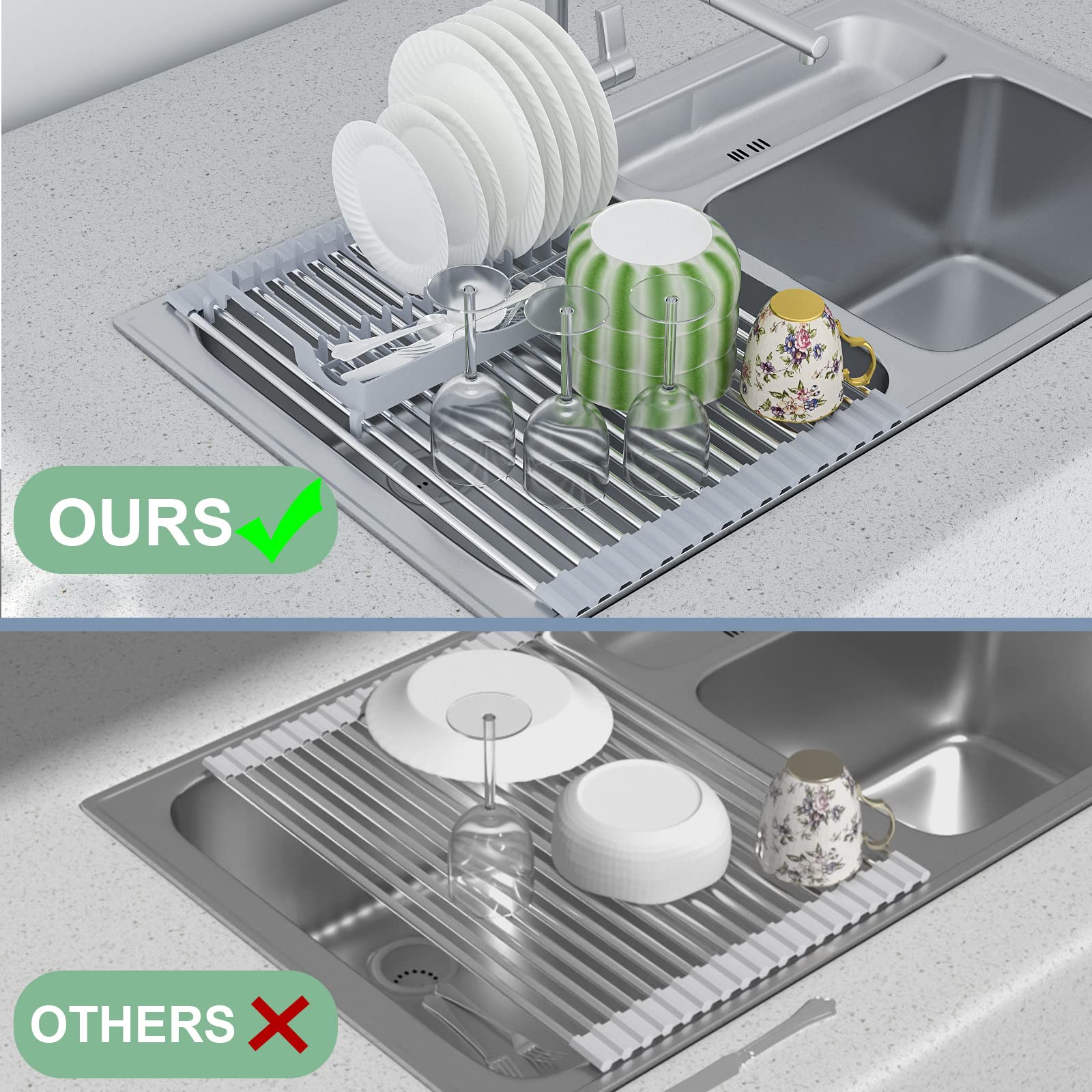 ZYDBB Roll Up Dish Drying Rack (17.1" x 13.1") with Dish Rack Over The Sink, Sink Drying Rack, Drying Rack for Kitchen Counter, 304 Stainless Steel Drying Rack for Kitchen Sink