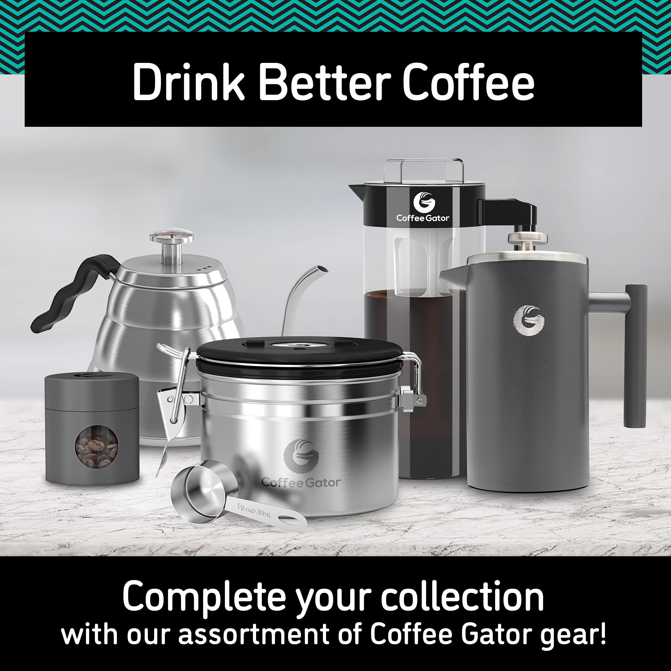 Coffee Gator French Press Coffee Maker - 34oz Thermal Insulated Brewer Plus Travel Jar - Large Capacity, Double Wall Stainless Steel - Orange