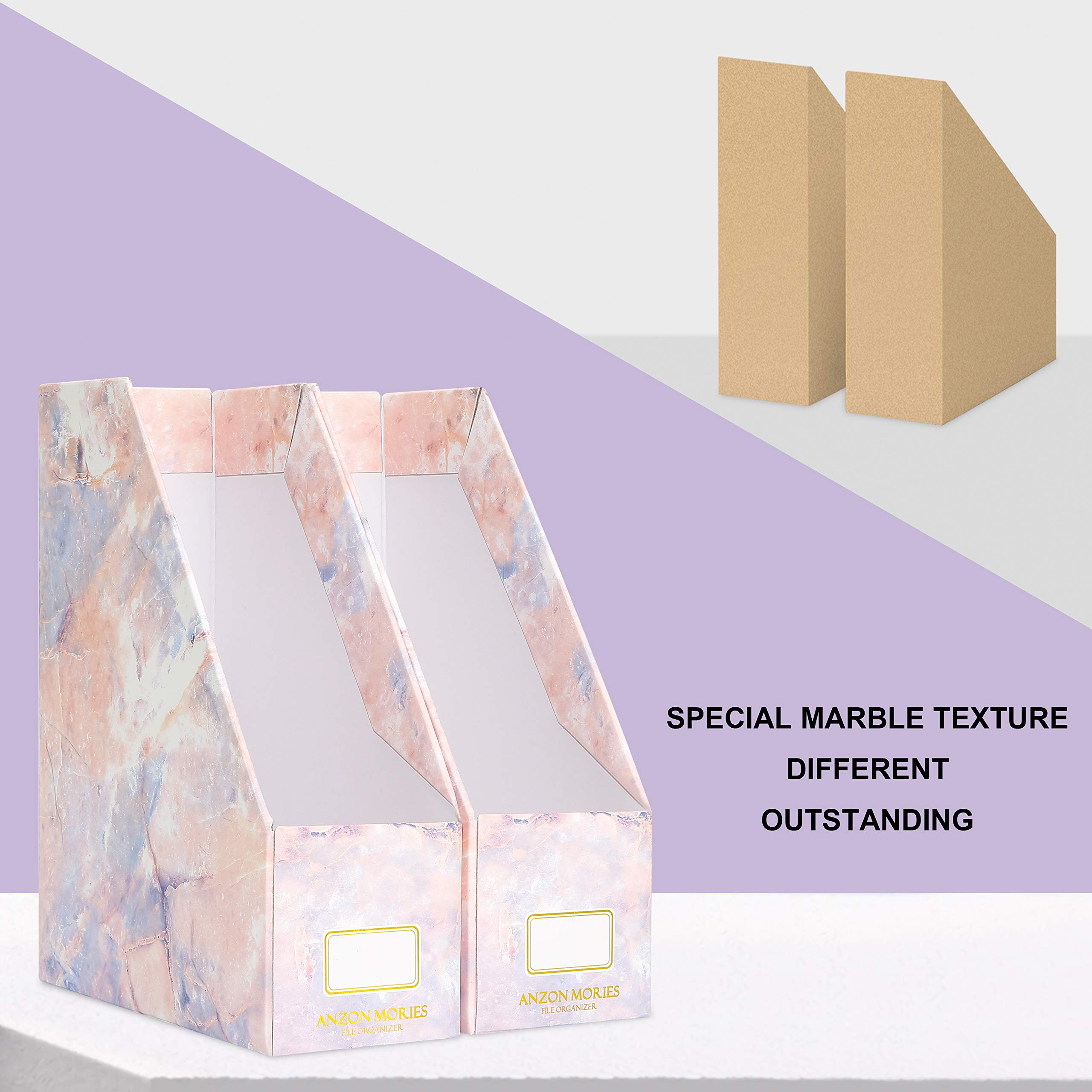 Magazine File Holder with Golden Marble Design 2 Pack, Premium Document Storage Box, Book Bin, Desk File Rack, Perfect for A4 Size Document, Office Folder, Newspaper Tray