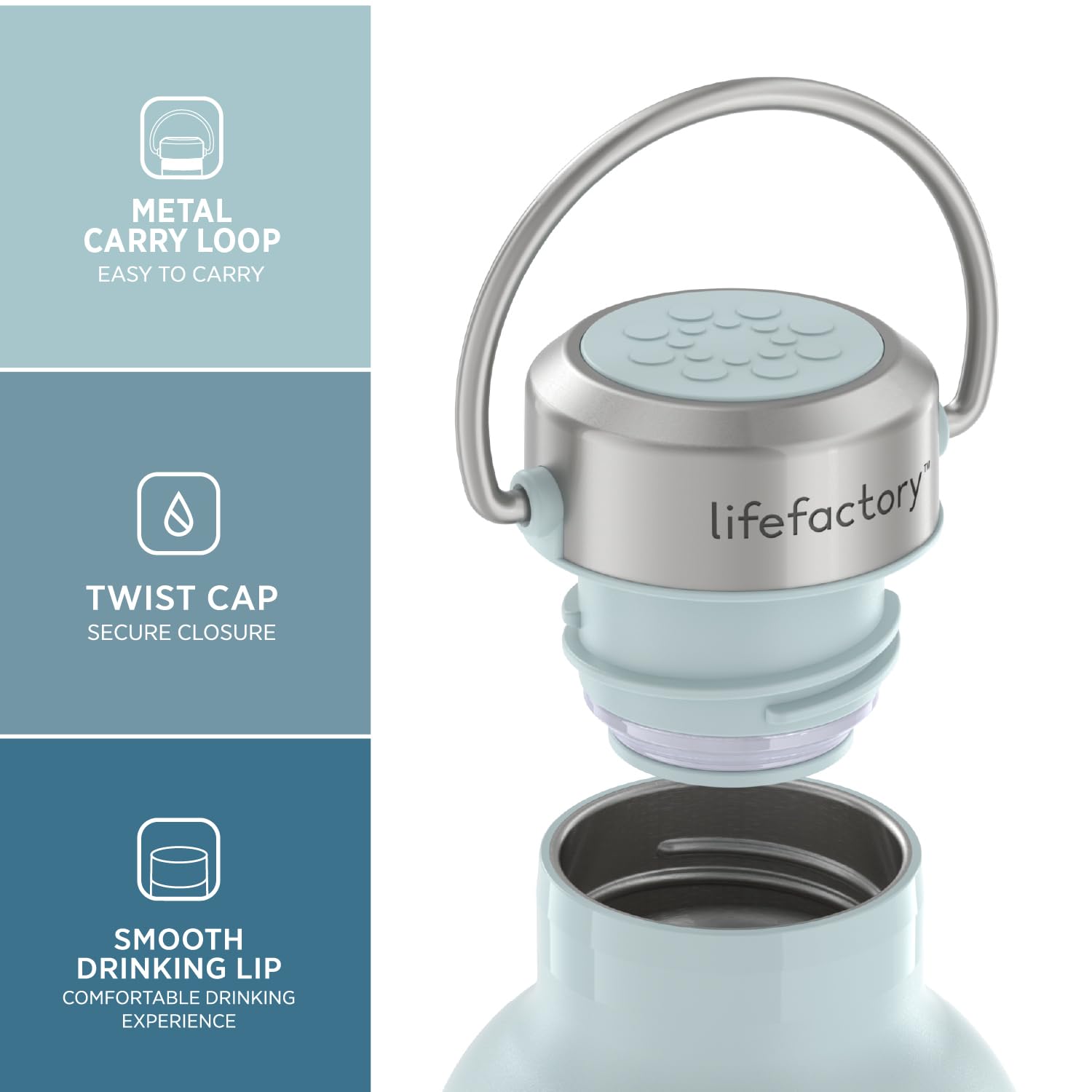 LIfeFactory Stainless Steel Vacuum-Insulated Sport Bottle, 24 Ounce, Mint