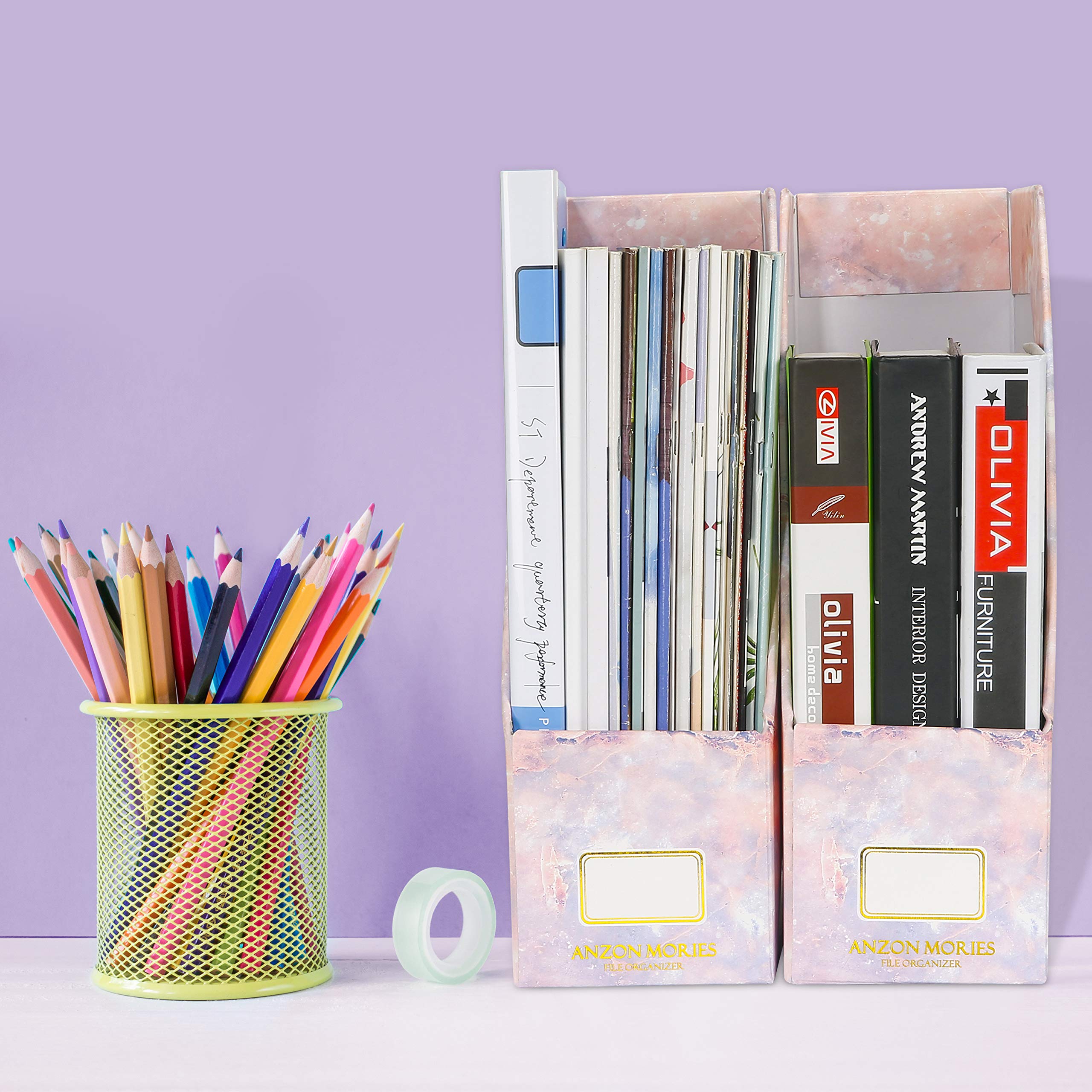 Magazine File Holder with Golden Marble Design 2 Pack, Premium Document Storage Box, Book Bin, Desk File Rack, Perfect for A4 Size Document, Office Folder, Newspaper Tray