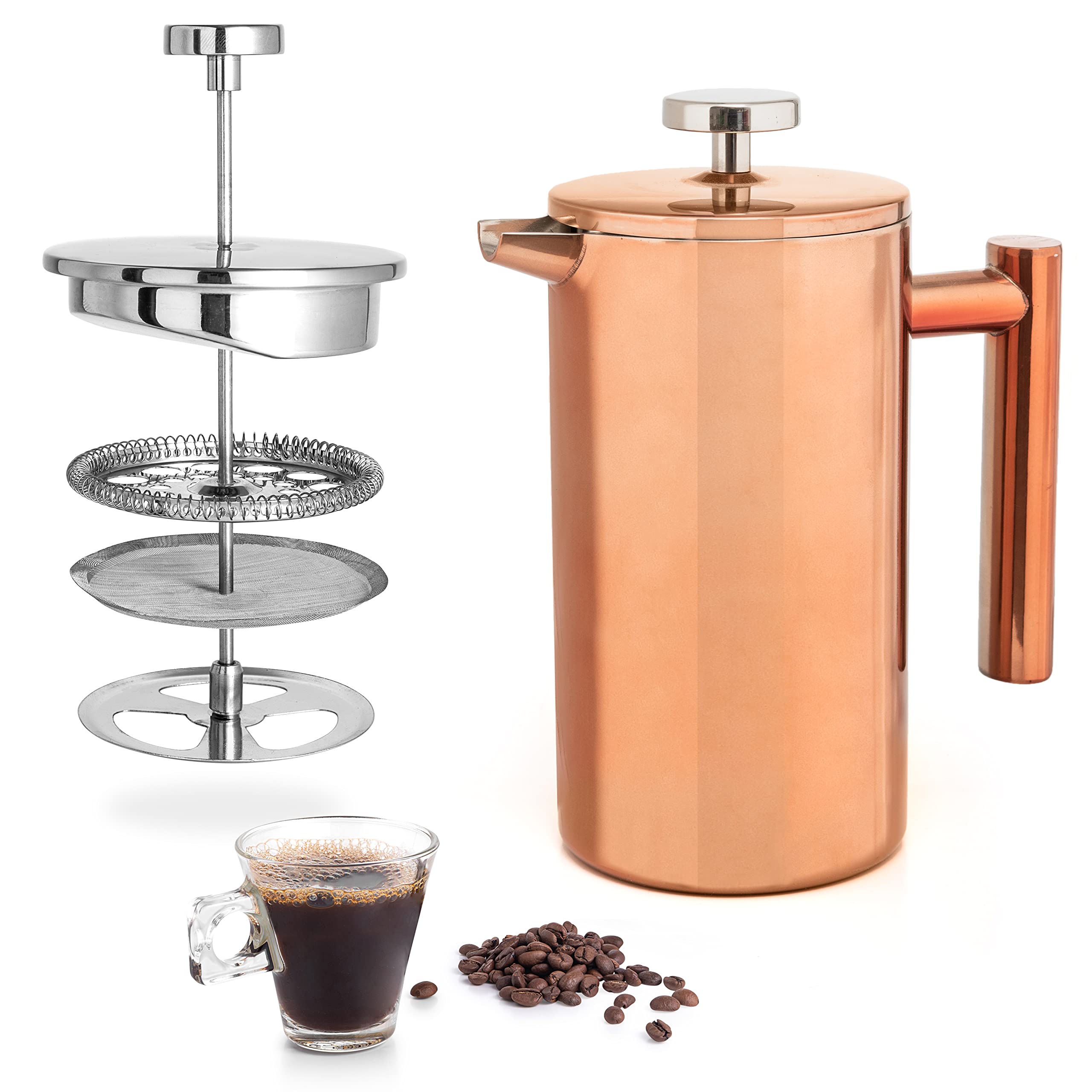 Mixpresso Stainless Steel French Press Coffee Maker 26 Oz 770 Ml Double Wall Metal Insulation Coffee Press & Tea Brewer Easy Clean & Easy Press, Strong Quality Coffee Press, Copper Small French Press