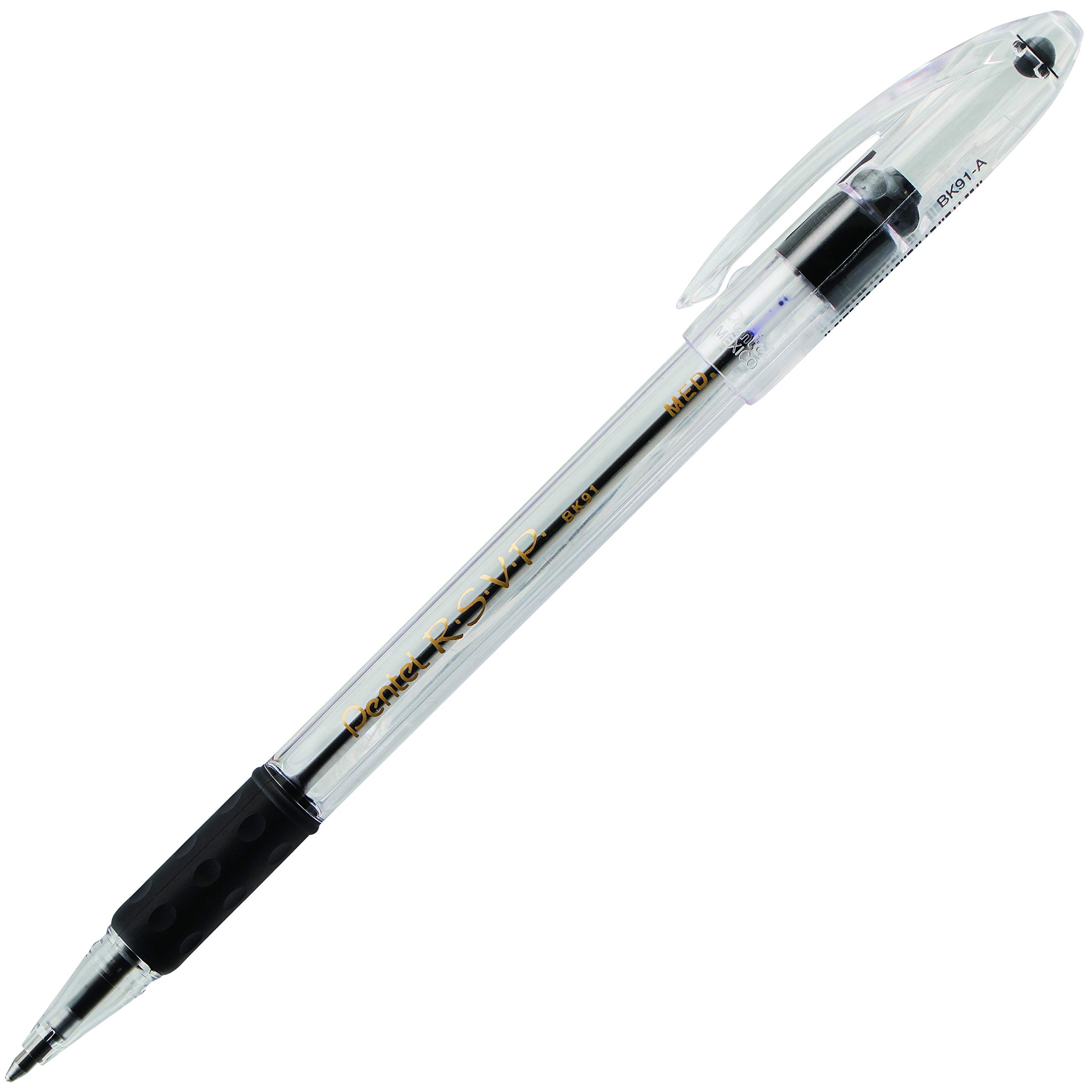 Pentel RSVP Ballpoint Pen, 1.0 mm, Black Ink, 12 Pack (BK91-A)