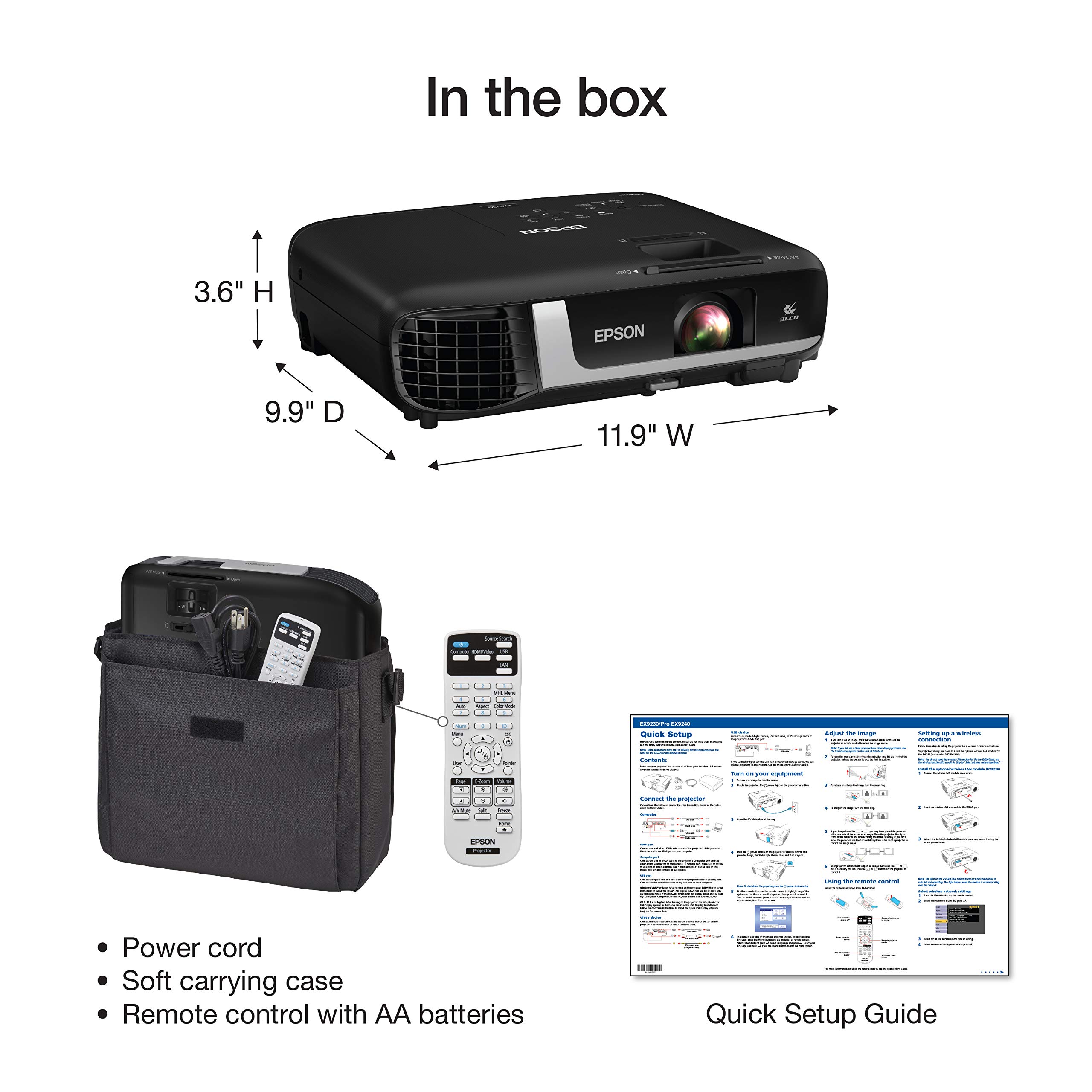 Epson EX9230 3-Chip 3LCD Full HD 1080p Projector, 3,500 Lumens Color Brightness, 3,500 Lumens White Brightness, HDMI, Built-in Speaker, 16,000:1 Contrast Ratio