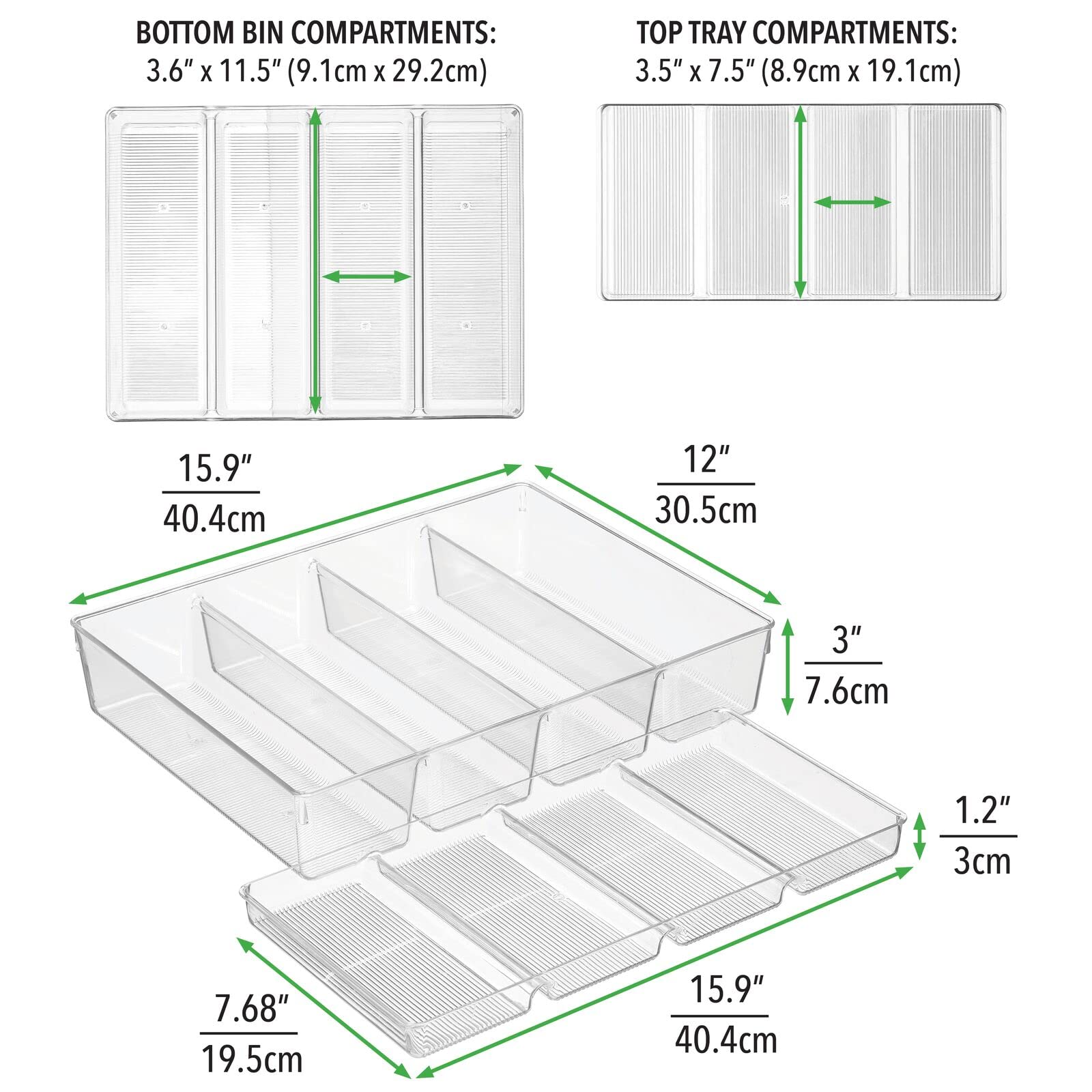 mDesign Plastic Kitchen Drawer Organizer Tray Set - Horizontal Storage Bin for Organizing Cutlery, Flatware, Silverware, Utensil, and Appliances - Ligne Collection - Clear