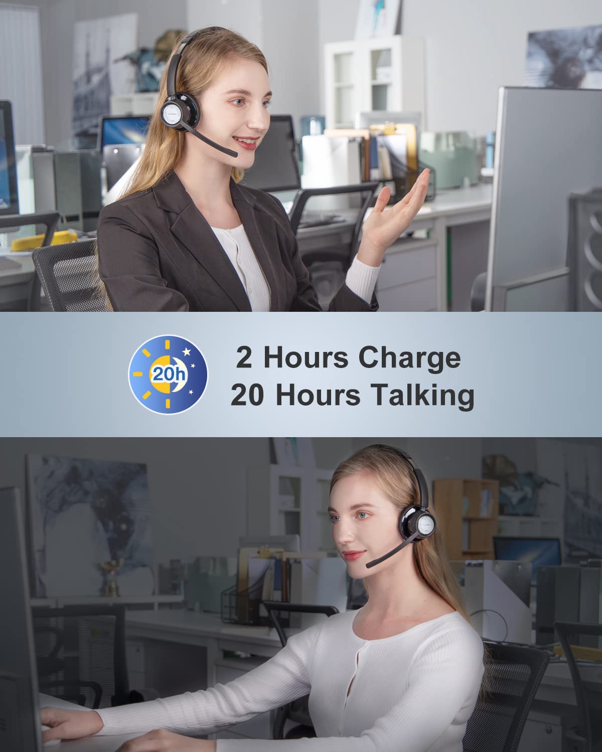 Link Dream Trucker Bluetooth Headset 20H Talktime Wireless Headset with 270°Rotatable Noise Cancelling Microphone USB Dongle for Online Meeting, Office Home, Call Center, Computer, Cell Phone